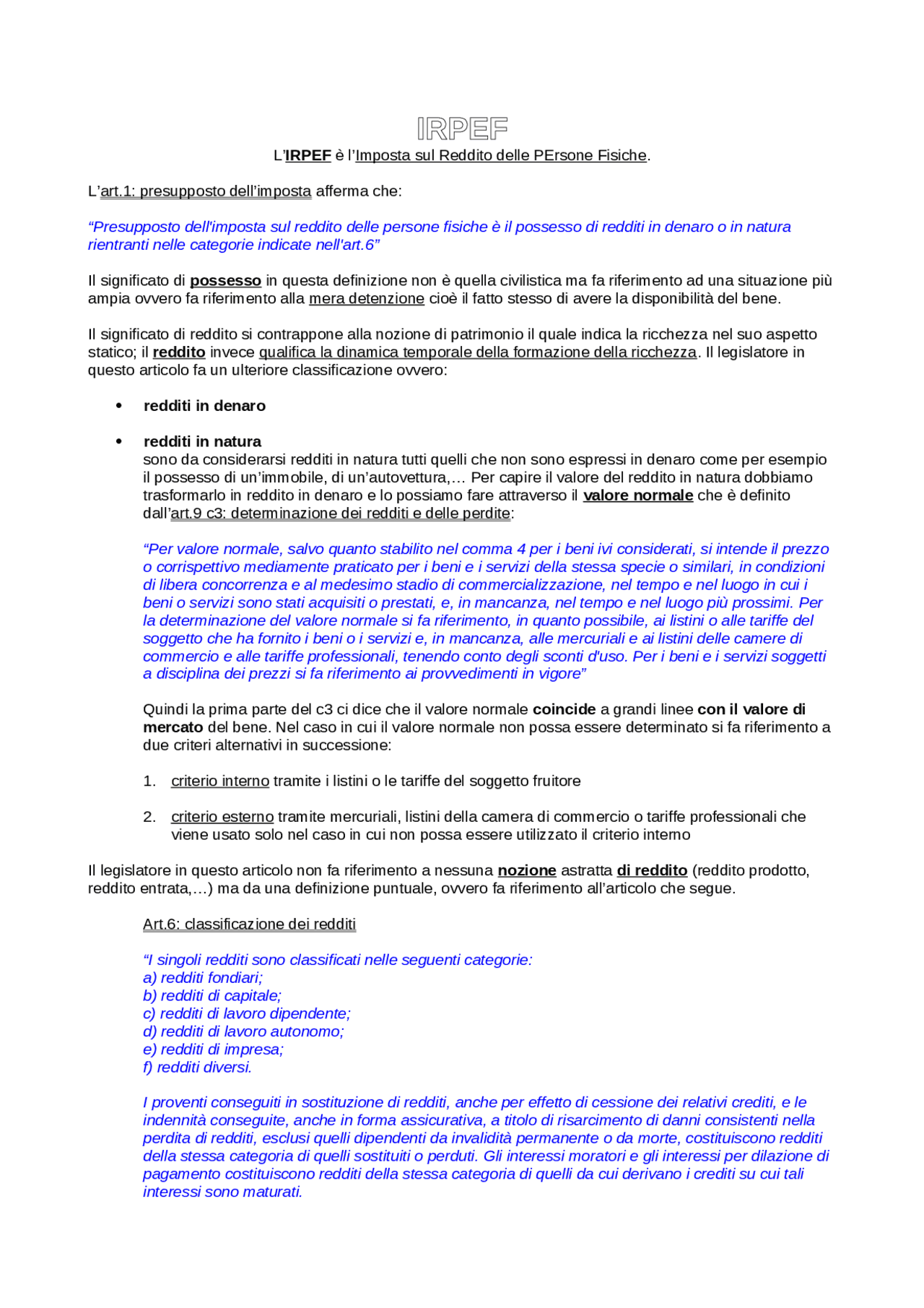 Irpef Sistema Delle Imposte Sul Reddito Docsity