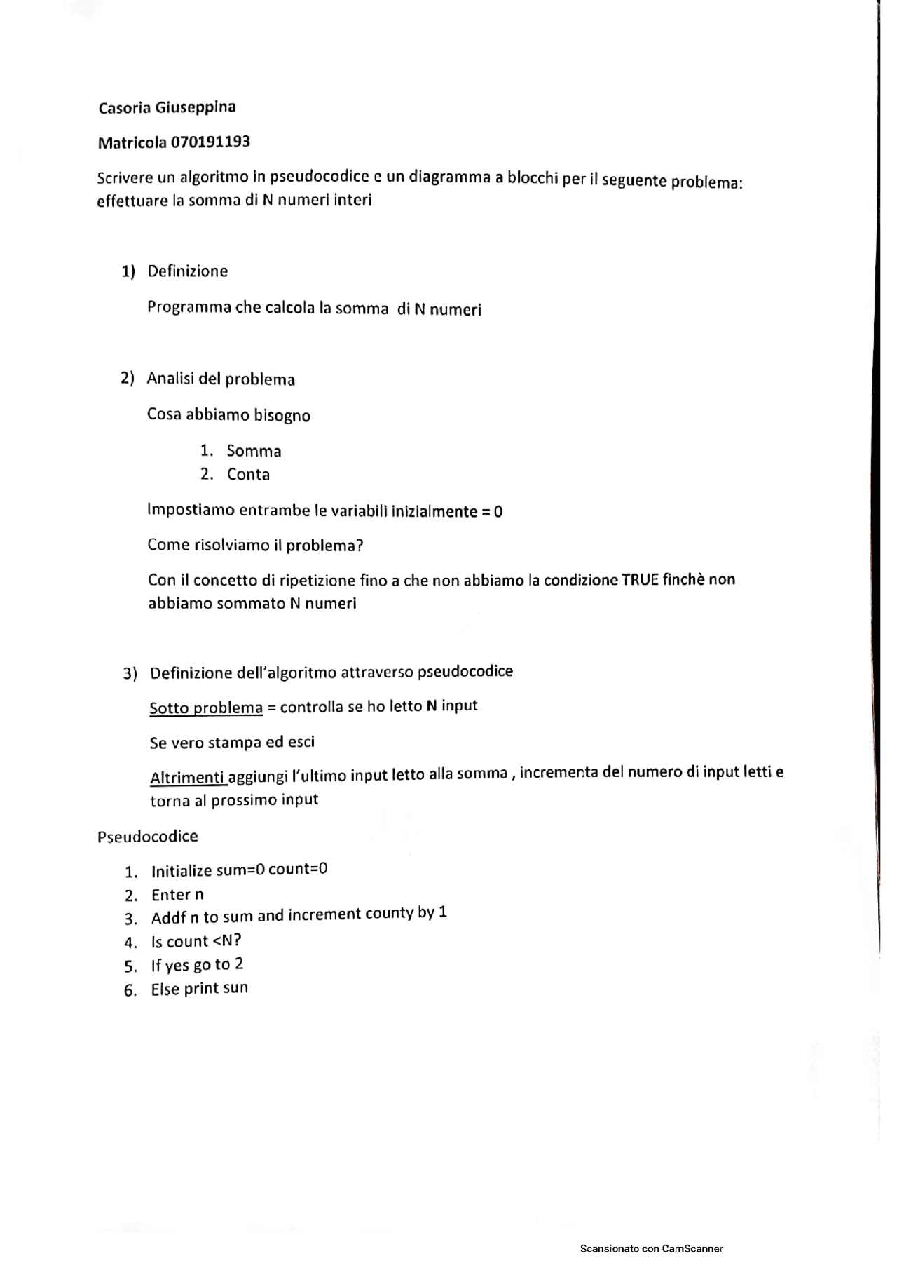 Esercitazione Algoritmi 2 Docsity