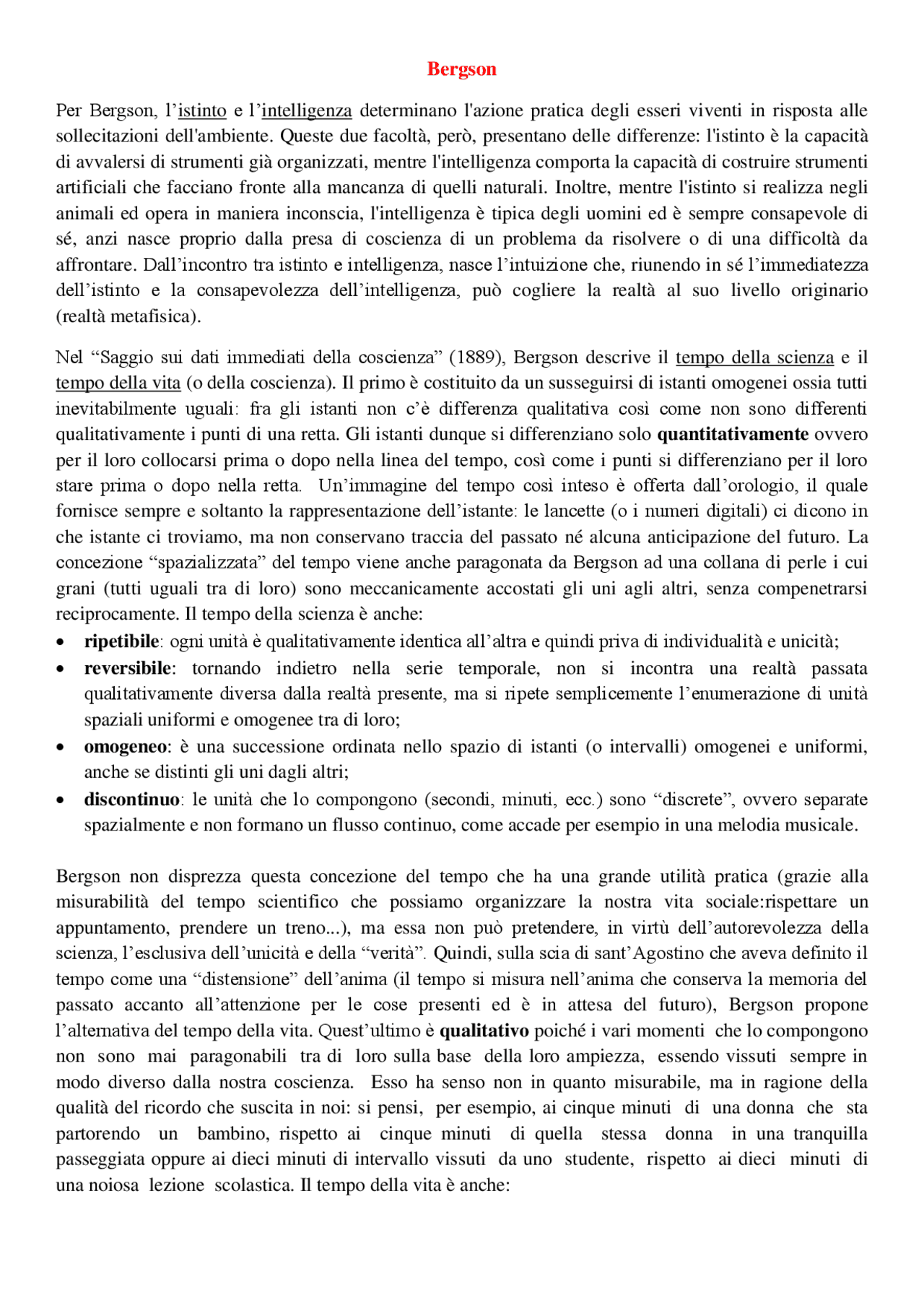 Appunti Su Henri Bergson Docsity