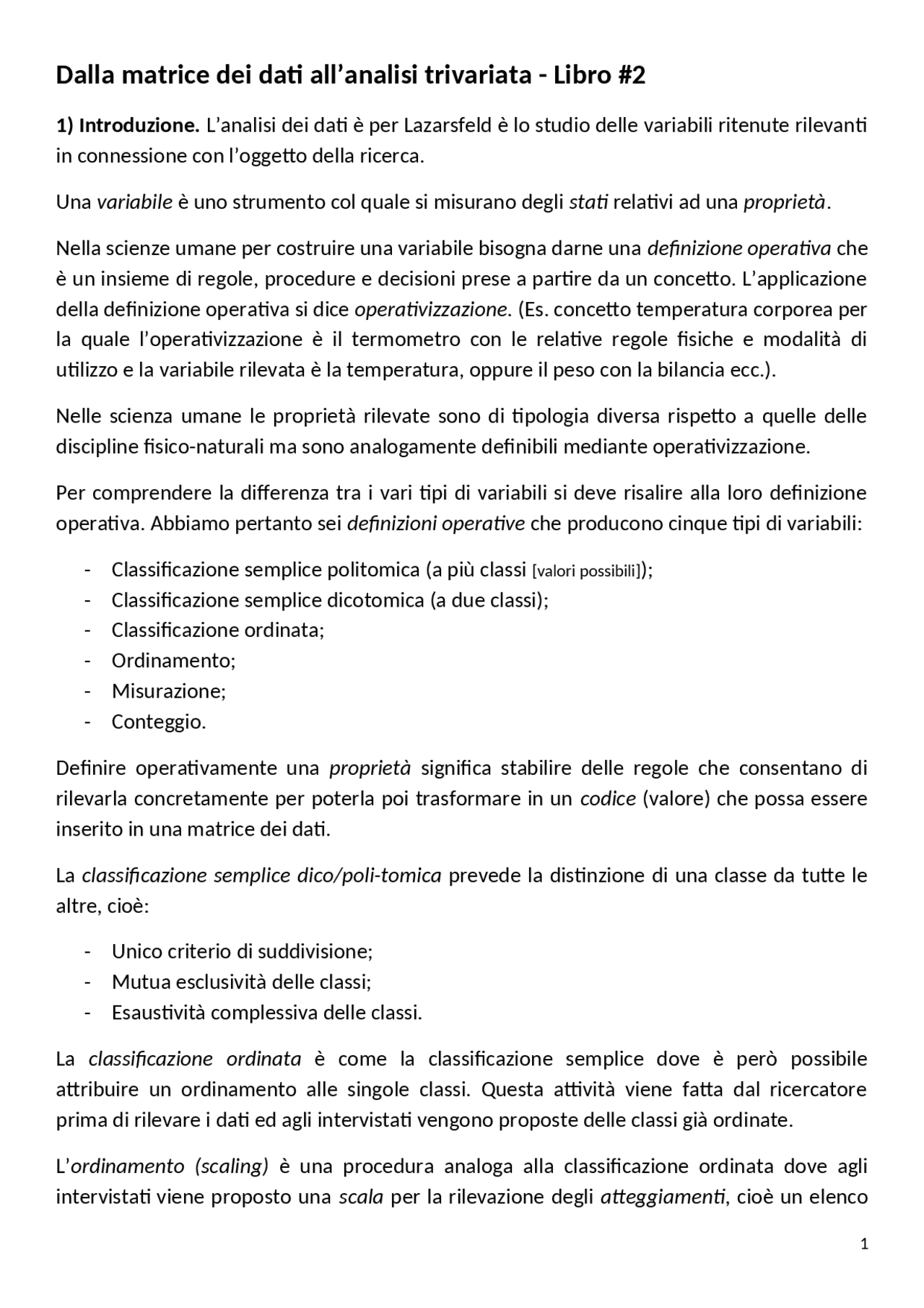 Dalla Matrice Dei Dati Allanalisi Trivariata Docsity