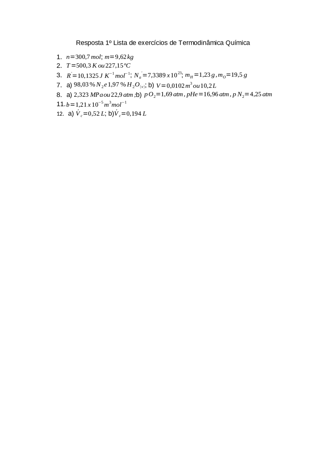 Respostas De Termodinâmica Docsity