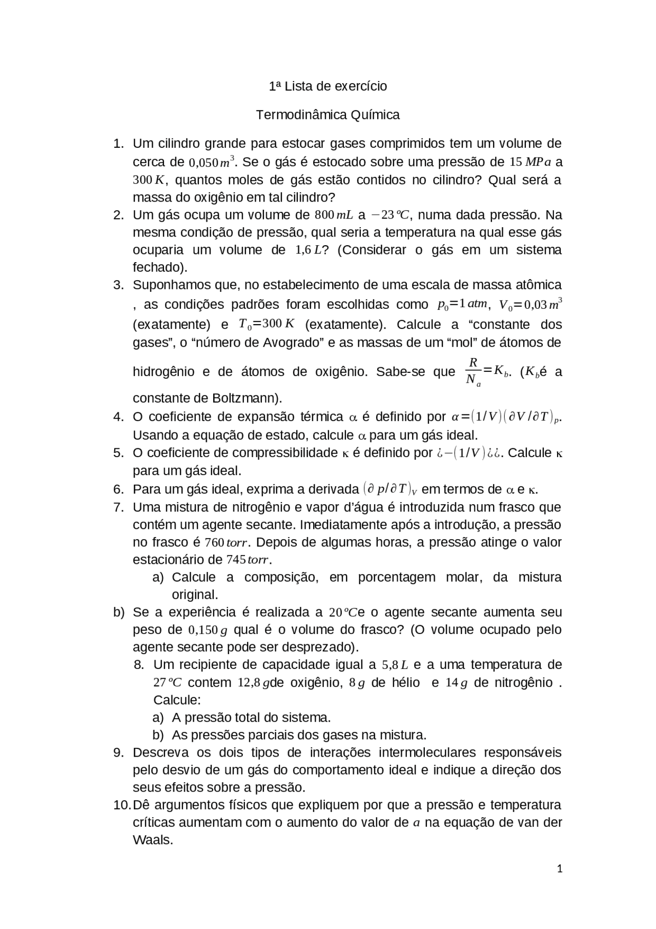 Exercicios De Termodinamica Docsity