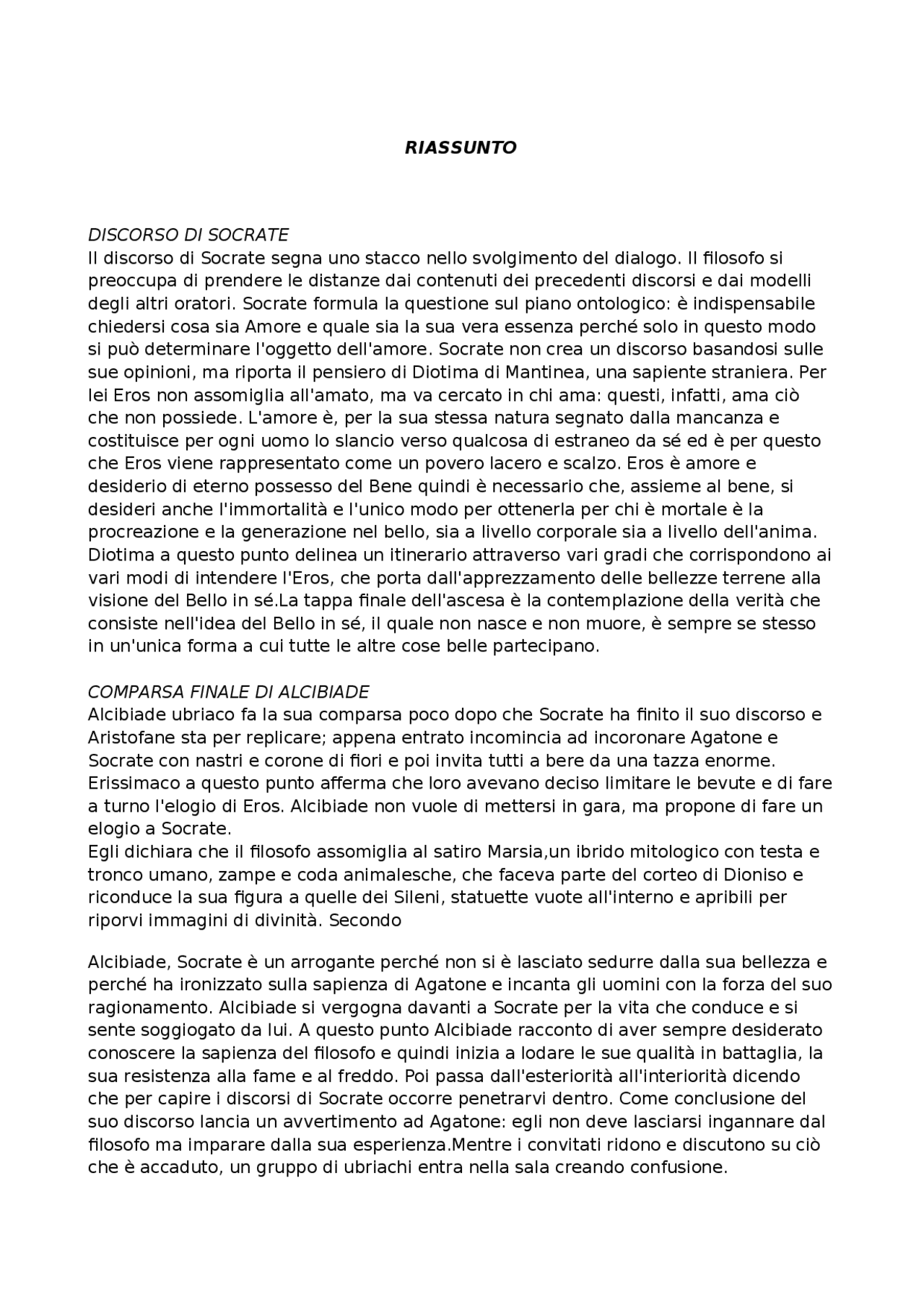 Riassunto Simposio Platone Docsity