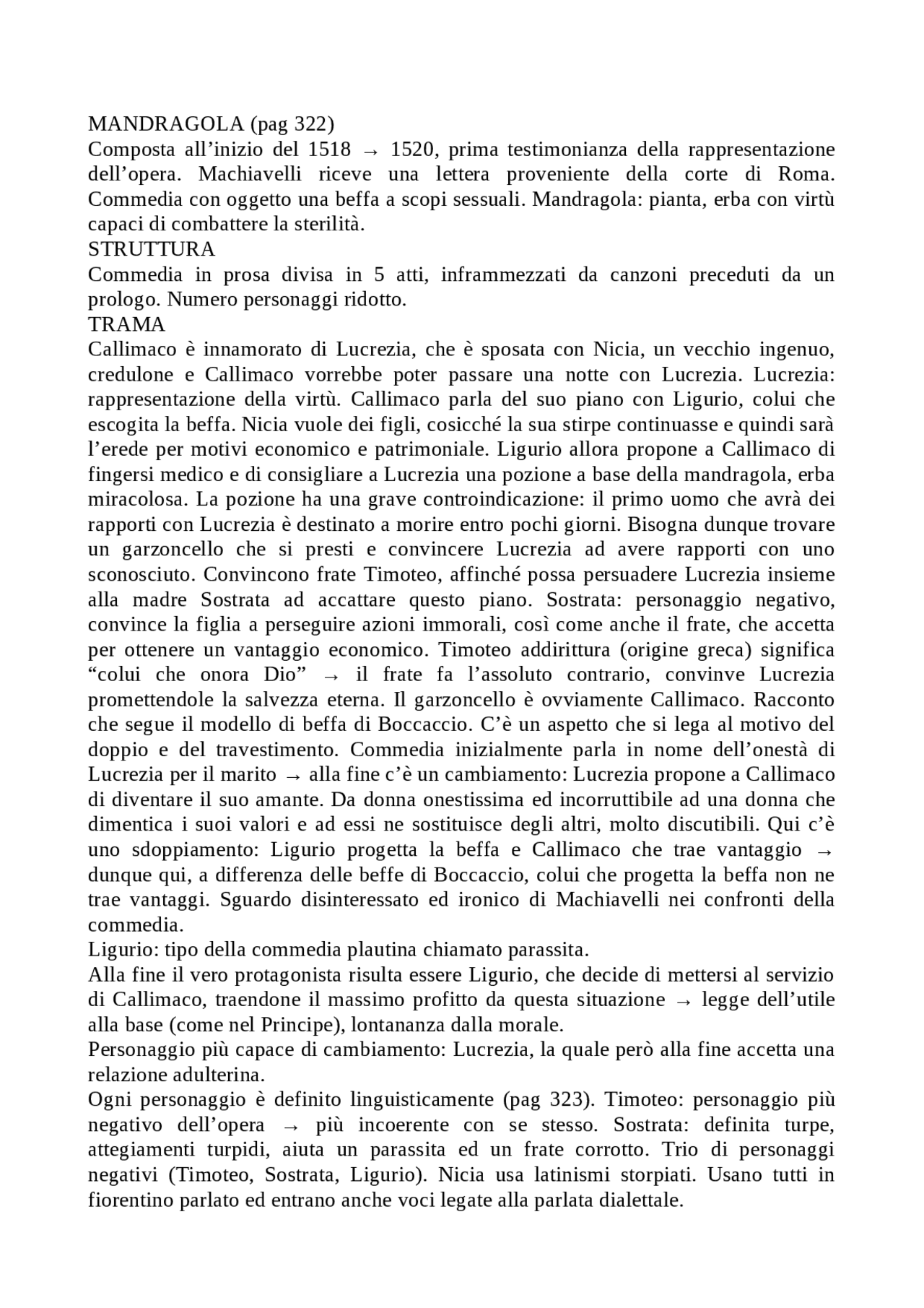 Appunti Sulla Mandragola Docsity