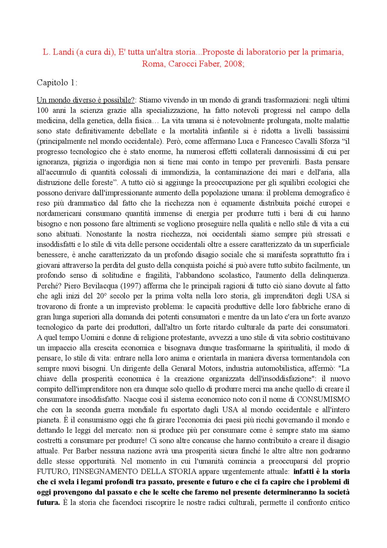 Riassunto è Tutta Unaltra Storia Landi Docsity