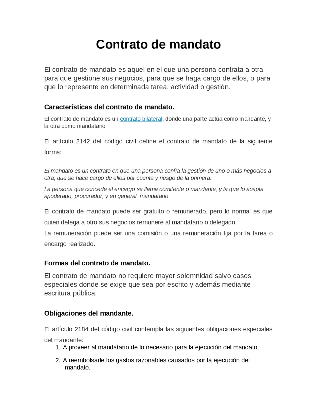 Contrato de mandato y sus partes - Docsity