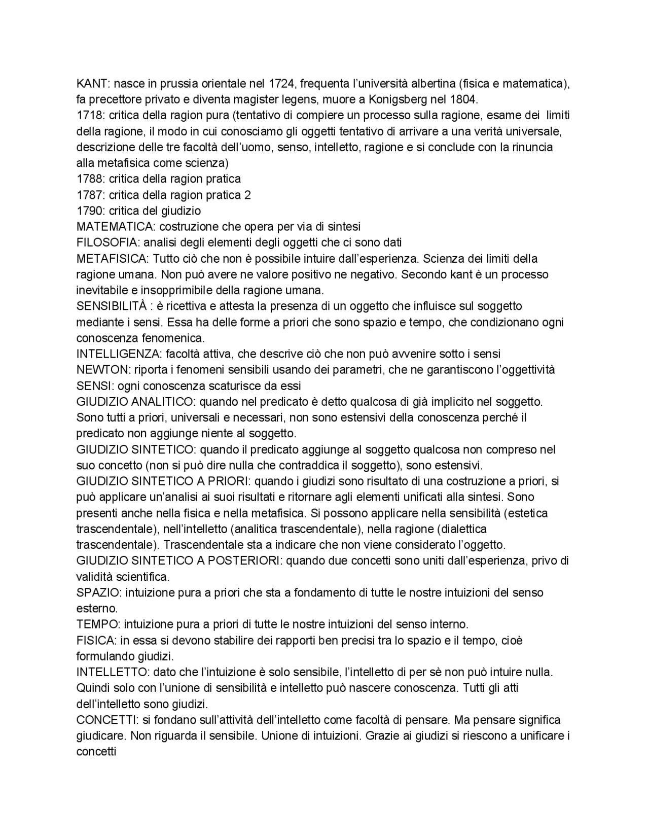 Schema Kant quarto liceo - Docsity