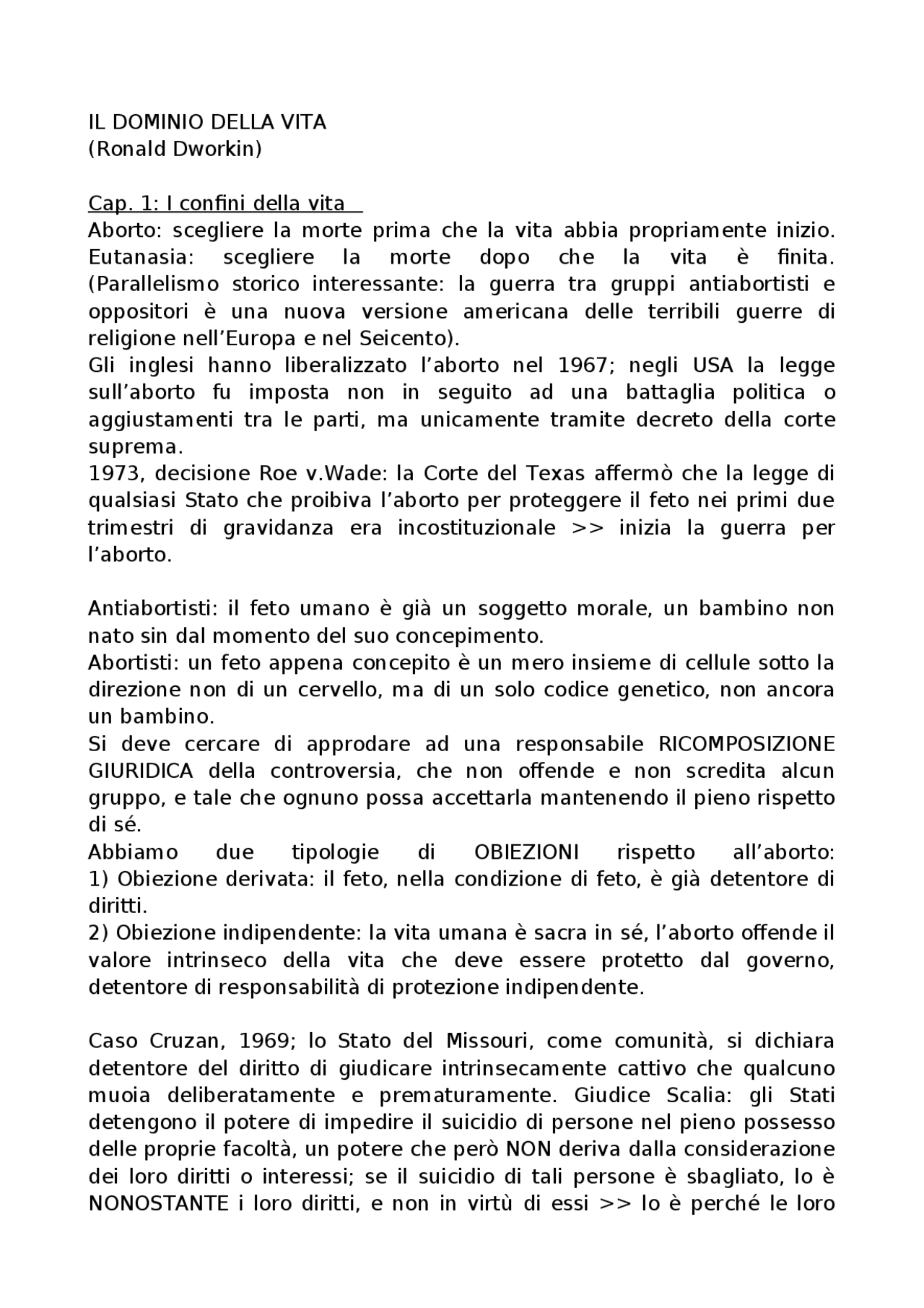 Il Dominio Della Vita Di Rdworkin Docsity