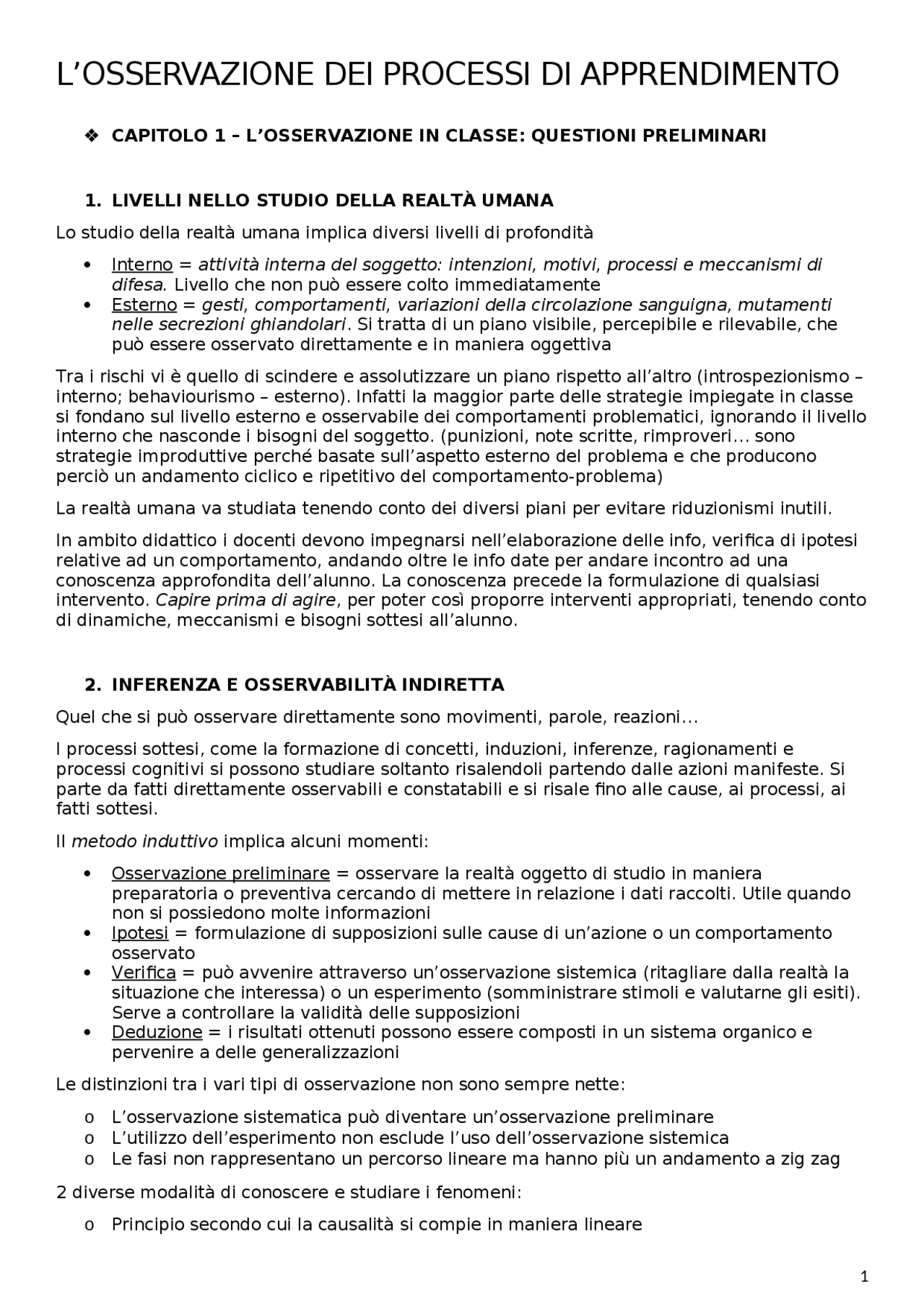 Riassunto Osservazione Dei Processi Di Apprendimento G Amenta