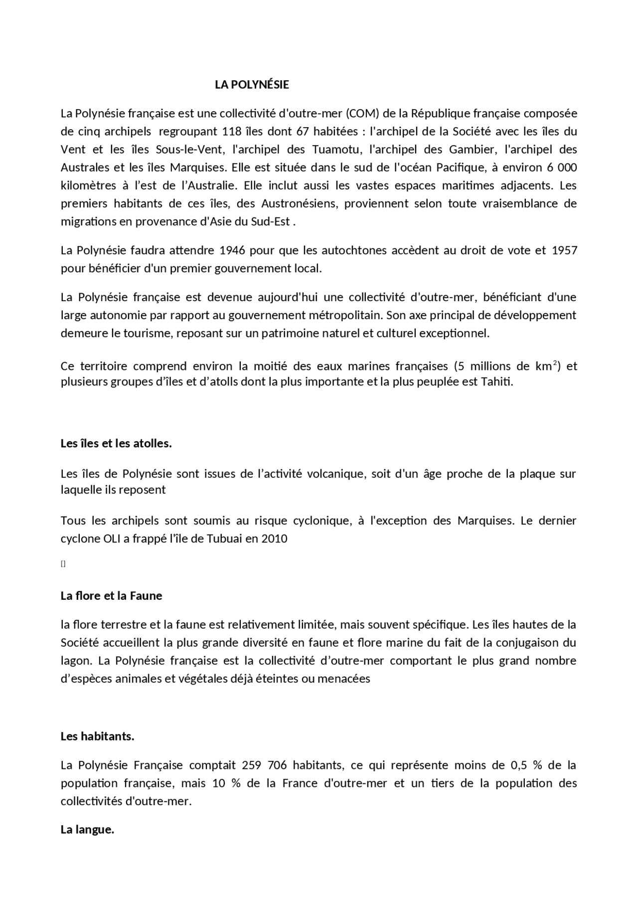 LA POLYNÉSIE FRANCESE - Docsity