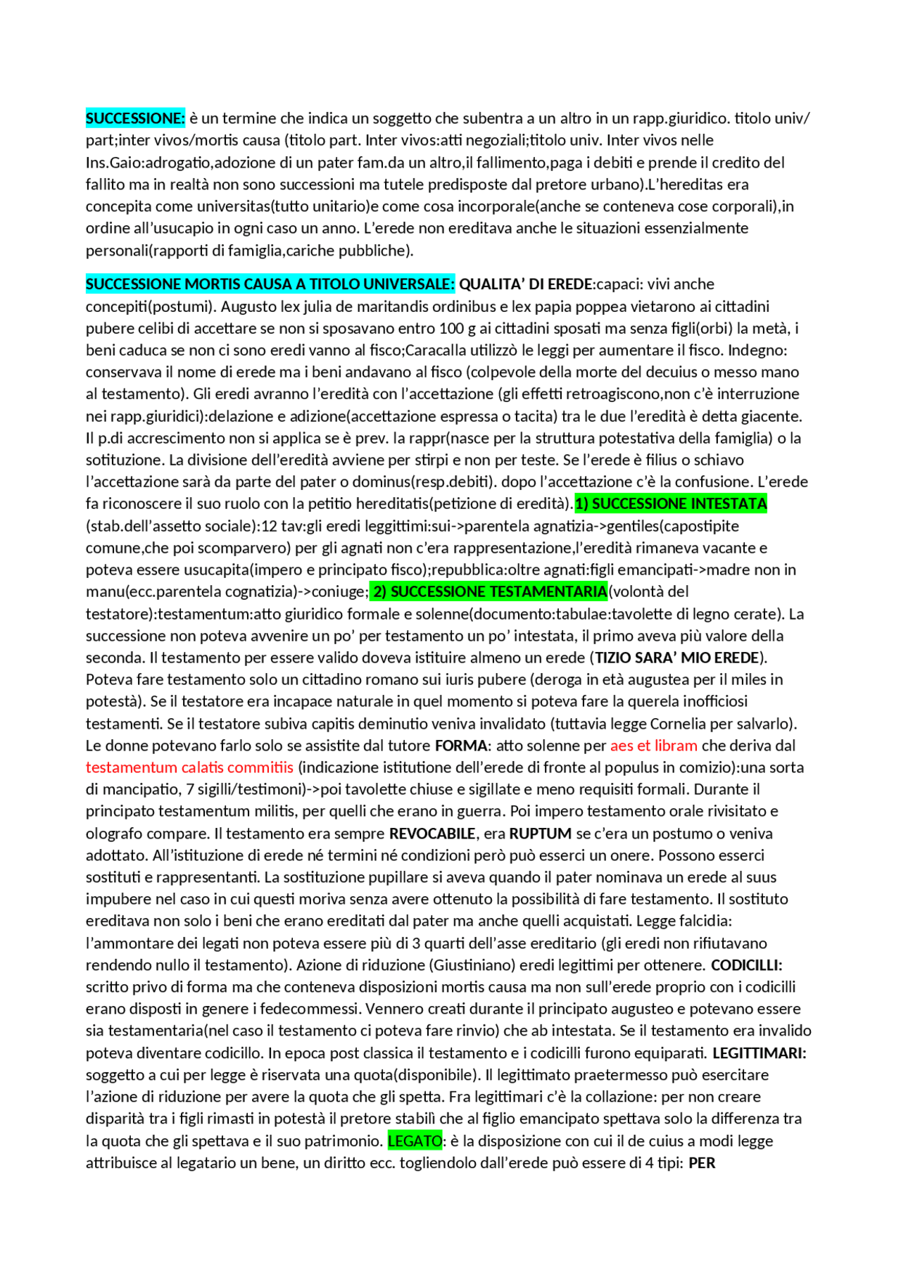 Appunti Completi Sulla Successione Nel Diritto Romano Professoressa