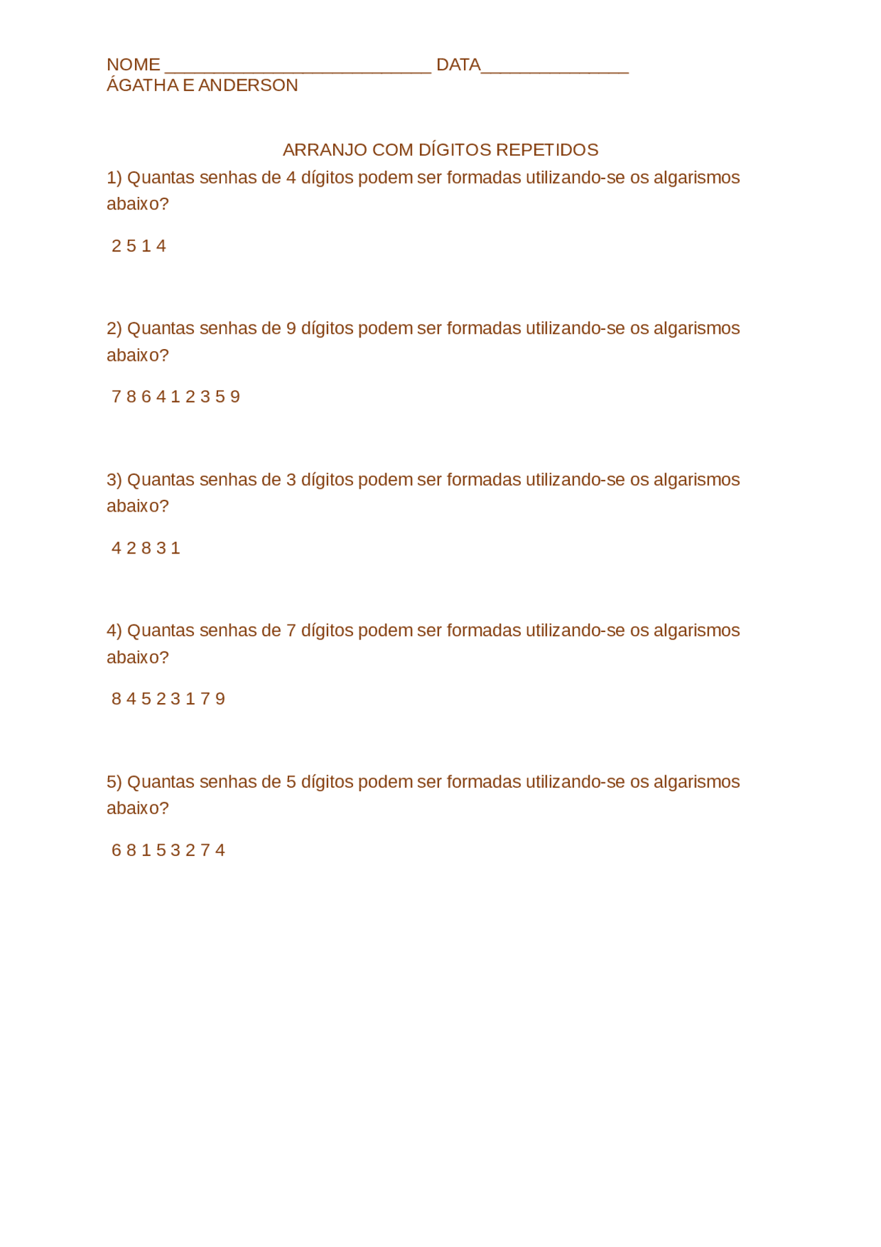 MatemÁtica Analise CombinatÓria Exercícios Matemática Docsity