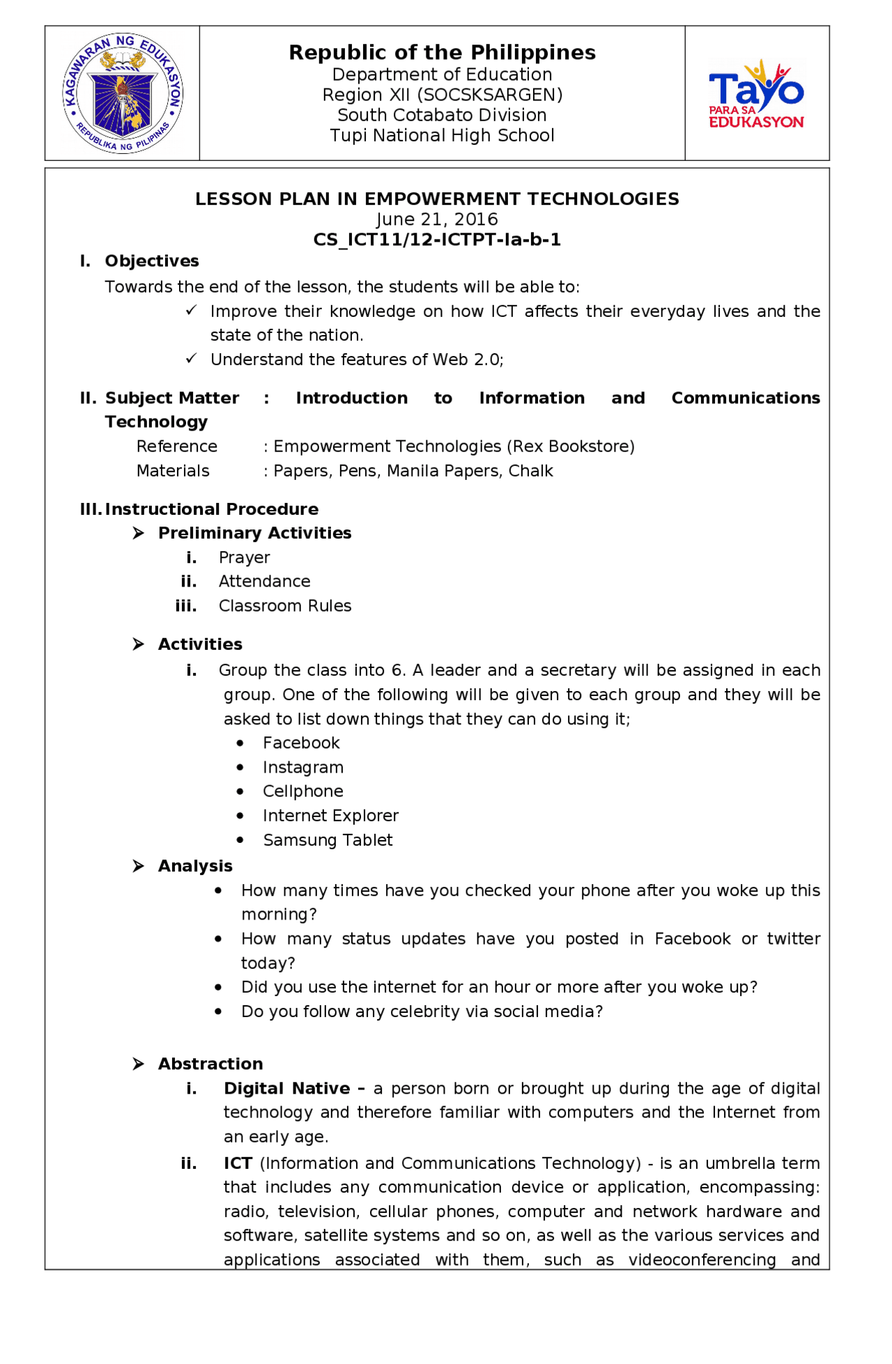 Empowerment Technology Docsity