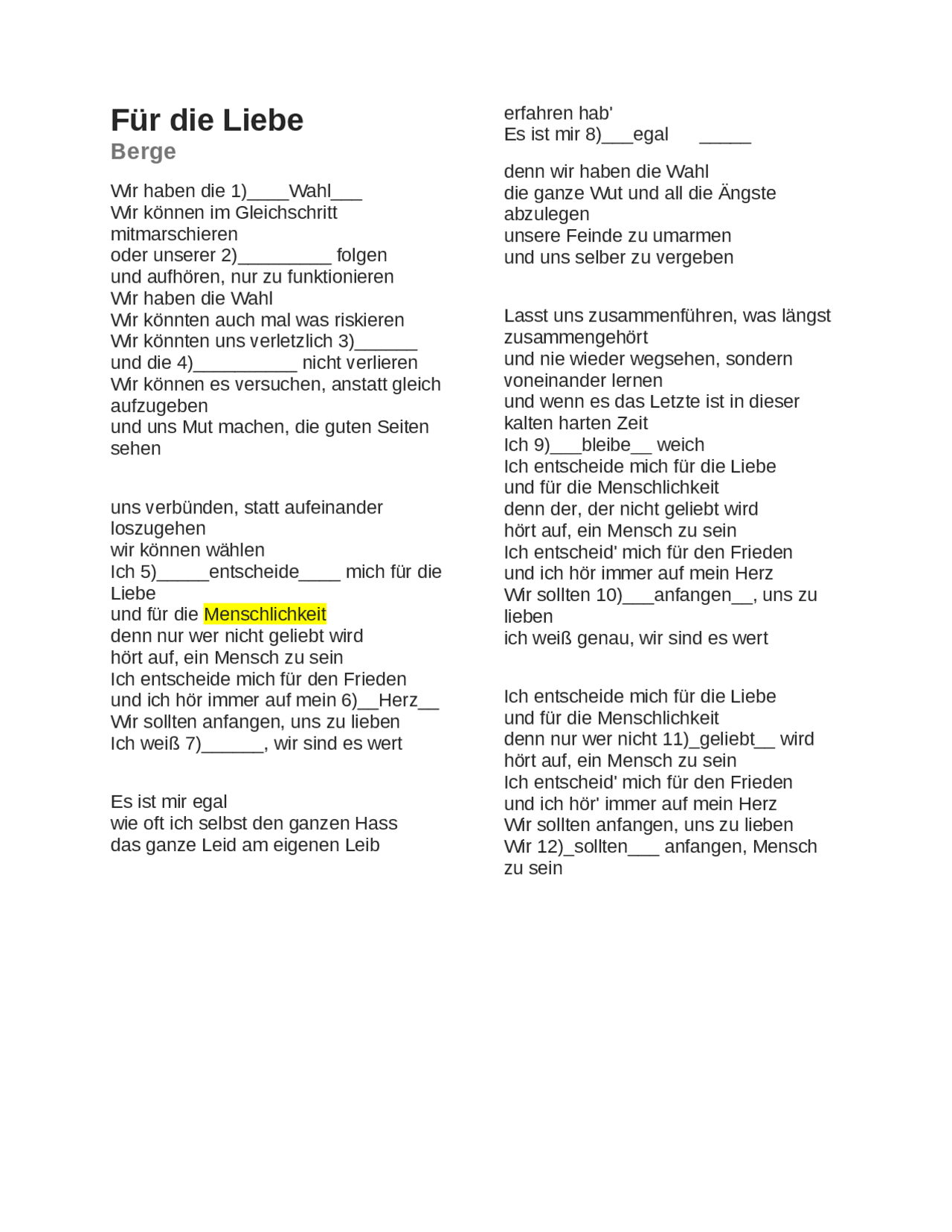 Canción alemán básico 1 - Docsity