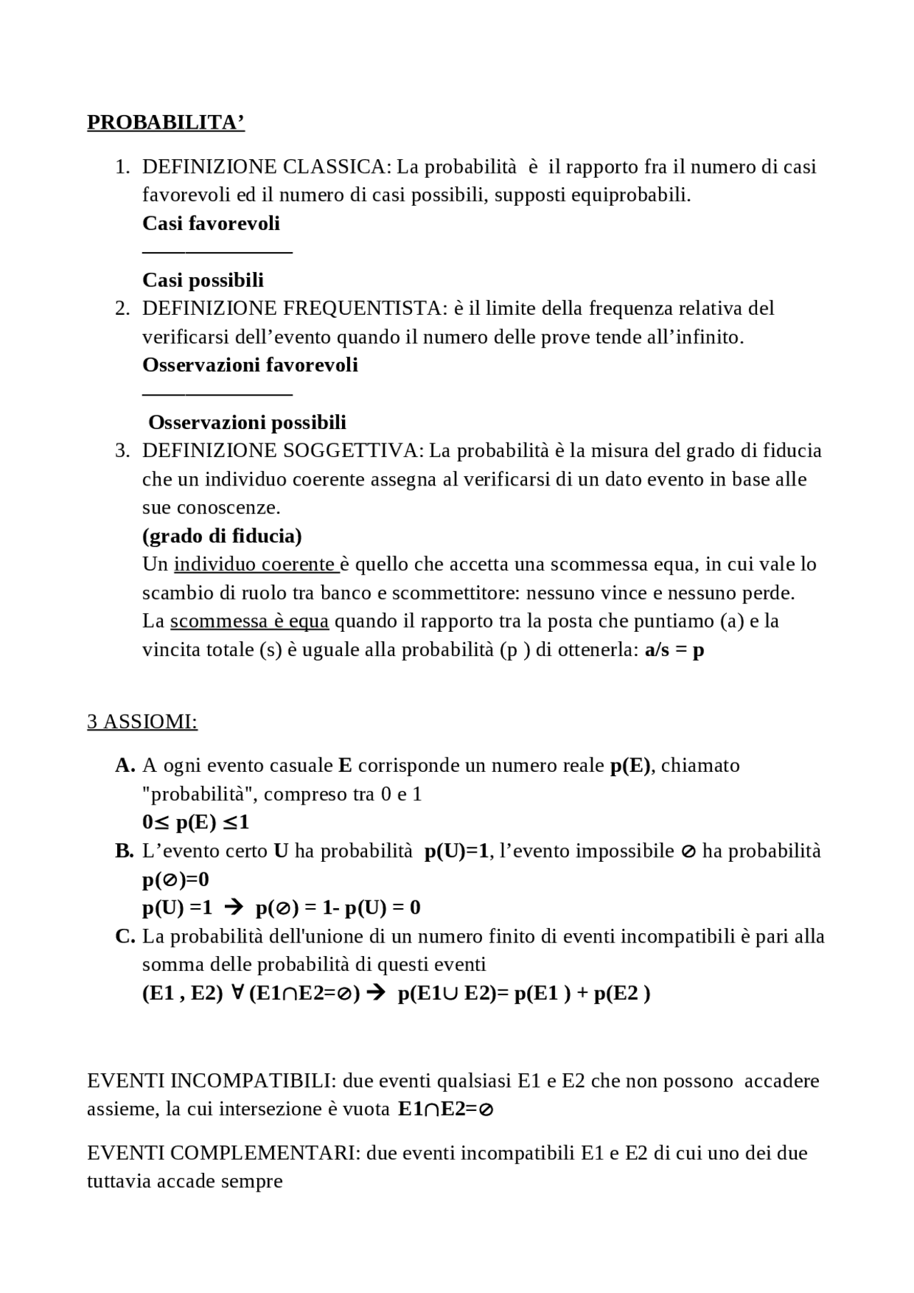 Probabilità statistica | Notas de estudo de Probabilidade | Docsity