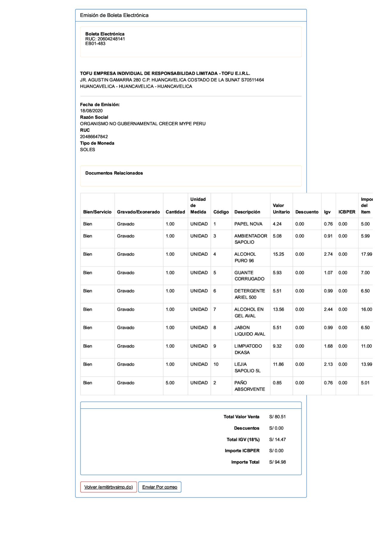 BOLETA DE VENTA EJEMPLO - Docsity