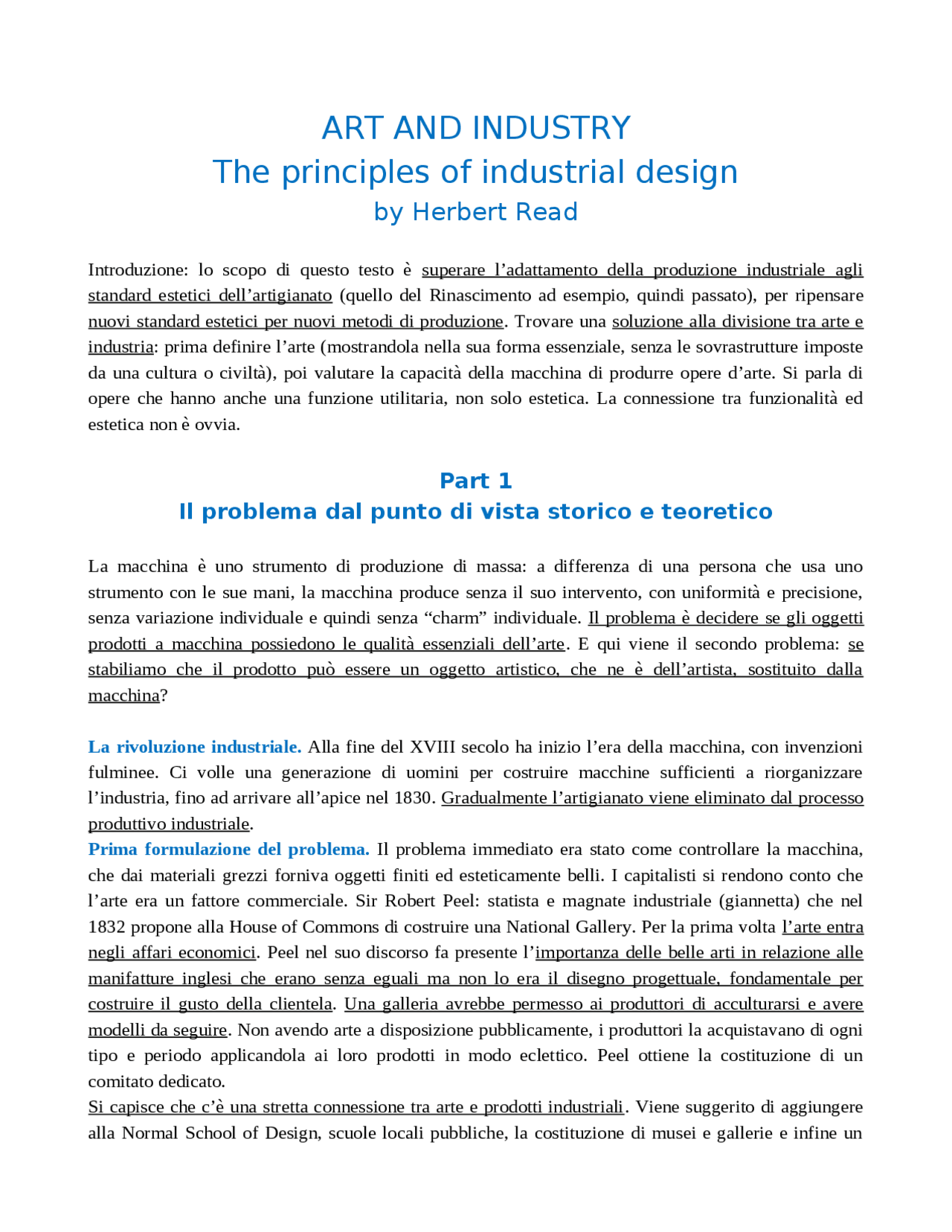 Art And Industry Di Herbert Read Riassunto In Italiano Docsity