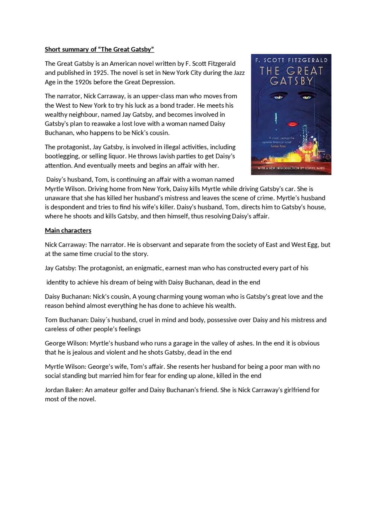 Short Summary Of The Great Gatsby Comparison Book movie Docsity Short Summary Of The Great Gatsby Comparison Book movie Docsity