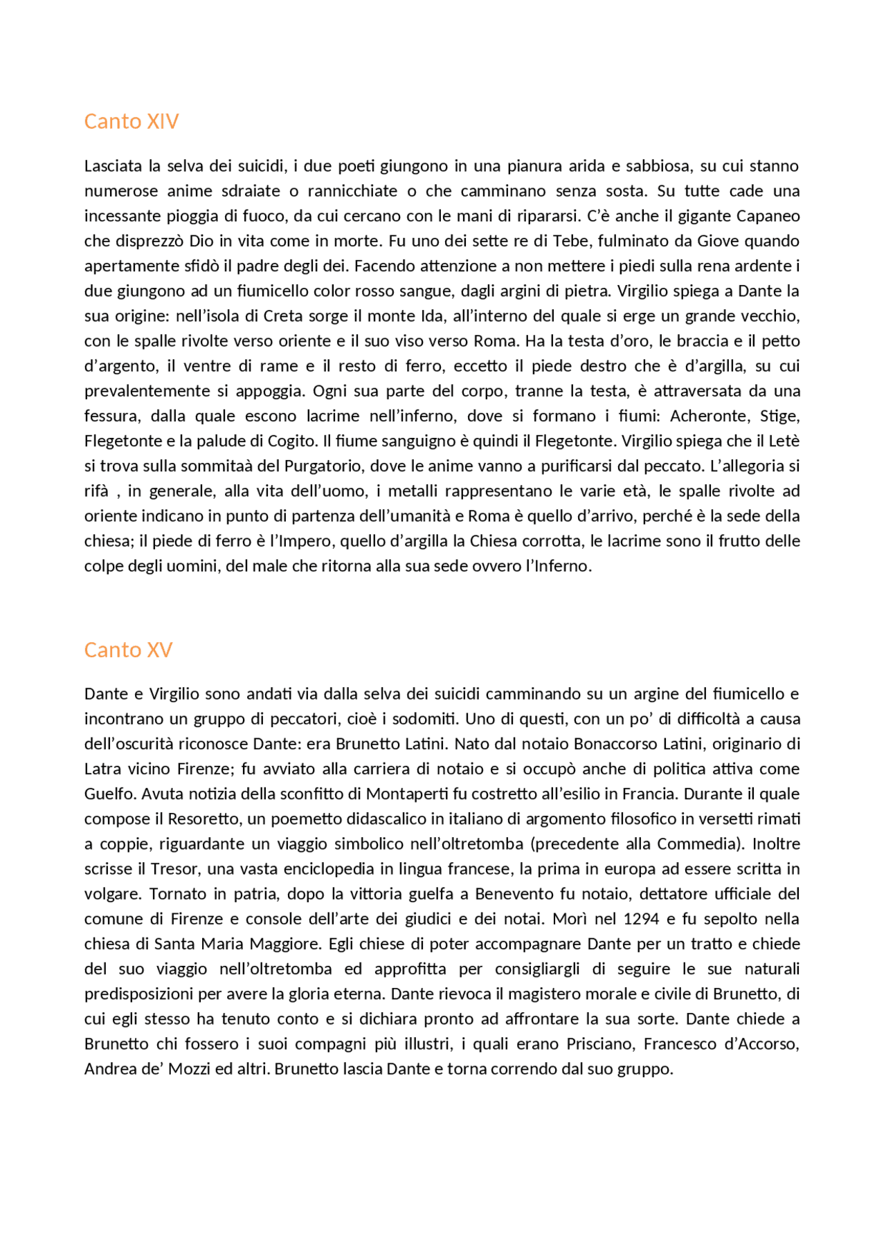 Divina Commedia Inferno Dal Canto Xiv Docsity