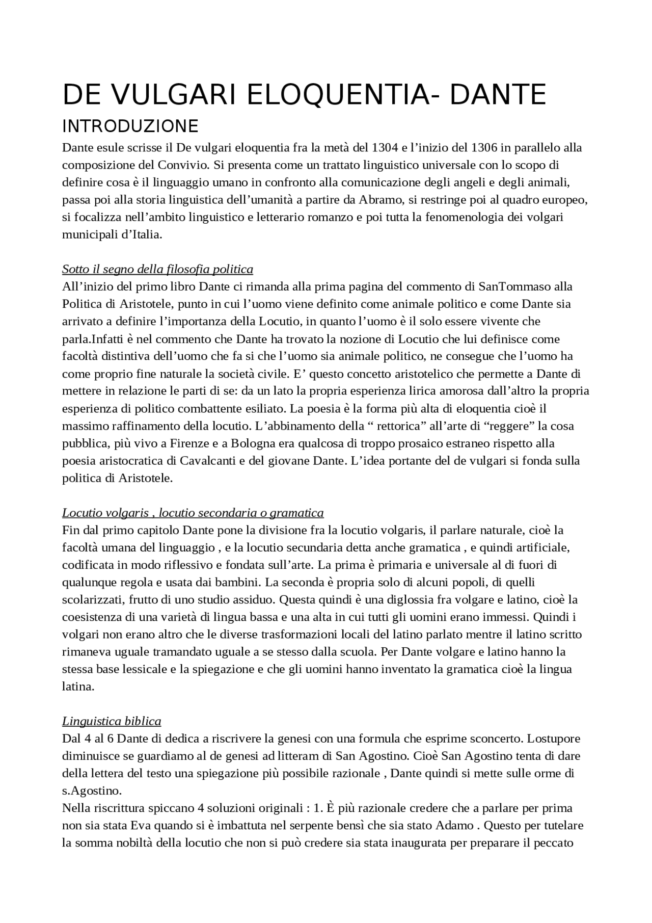 DE VULGARI ELOQUENTIA - Docsity