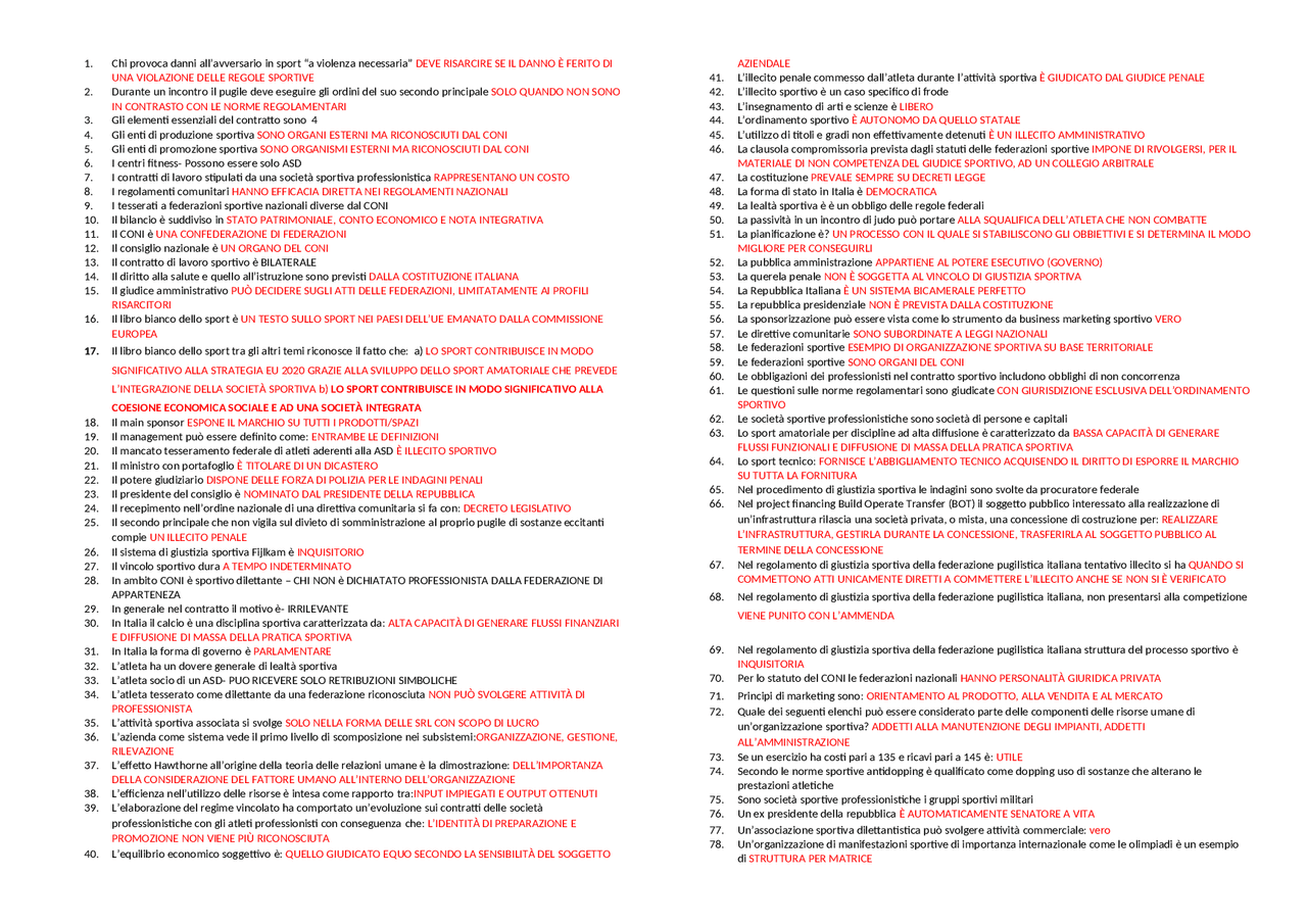 Domande Scritto Diritto Scienze Motorie Docsity