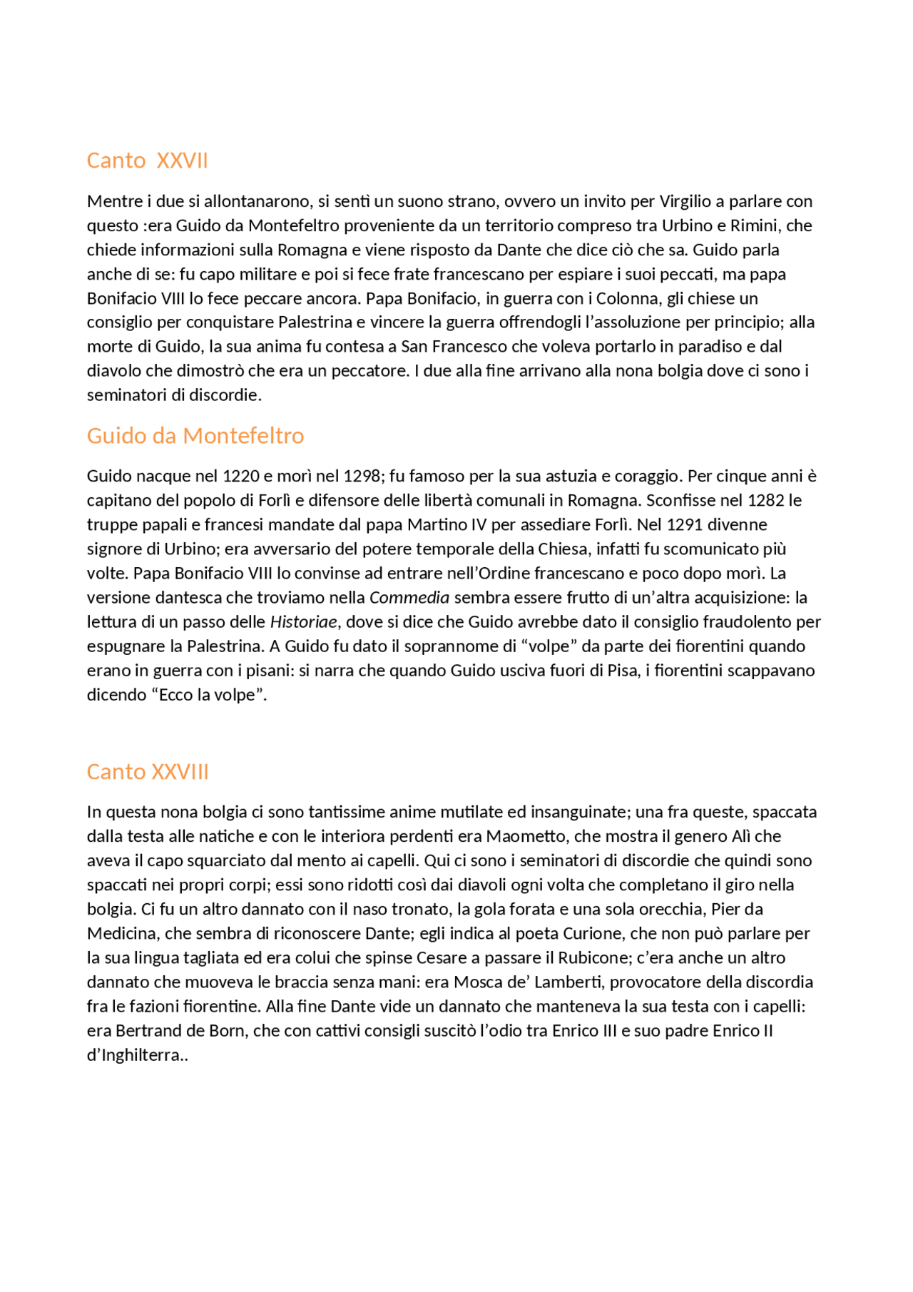 Divina Commedia-Inferno Dal Canto XXVII | Appunti di Italiano | Docsity