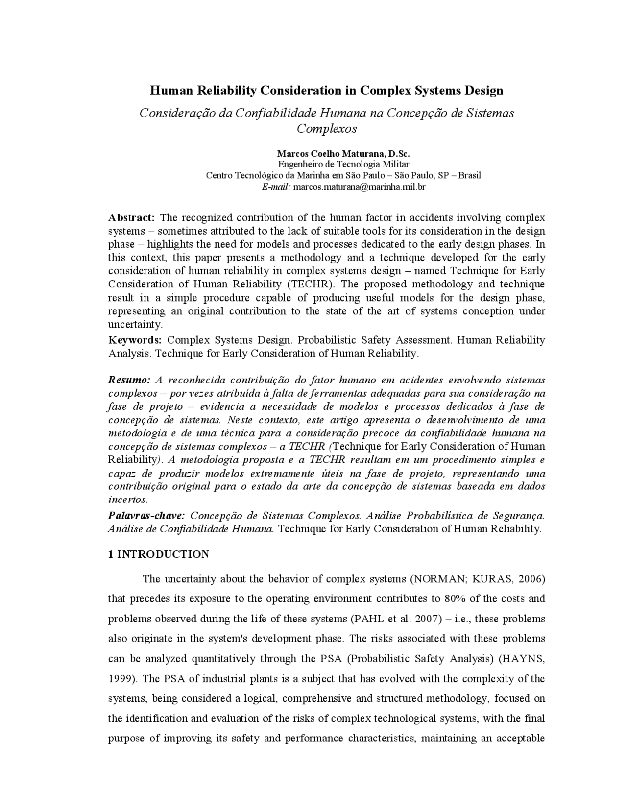 Human Reliability Consideration in Complex Systems Design - Docsity