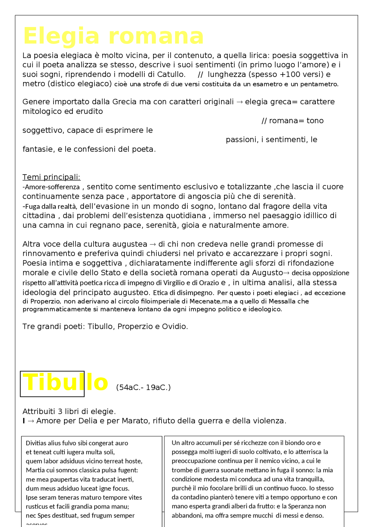 Elegia Romana Tibullo Properzio Docsity