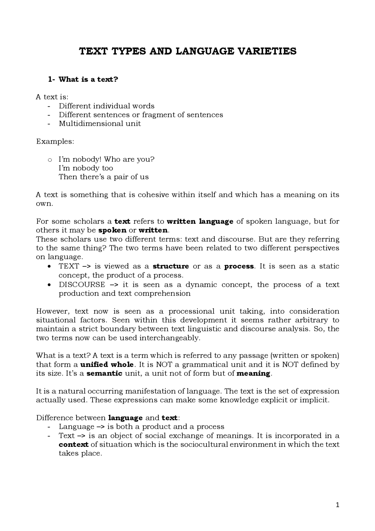 Text Types And Language Varieties Sintesi Del Corso Di Lingua Inglese