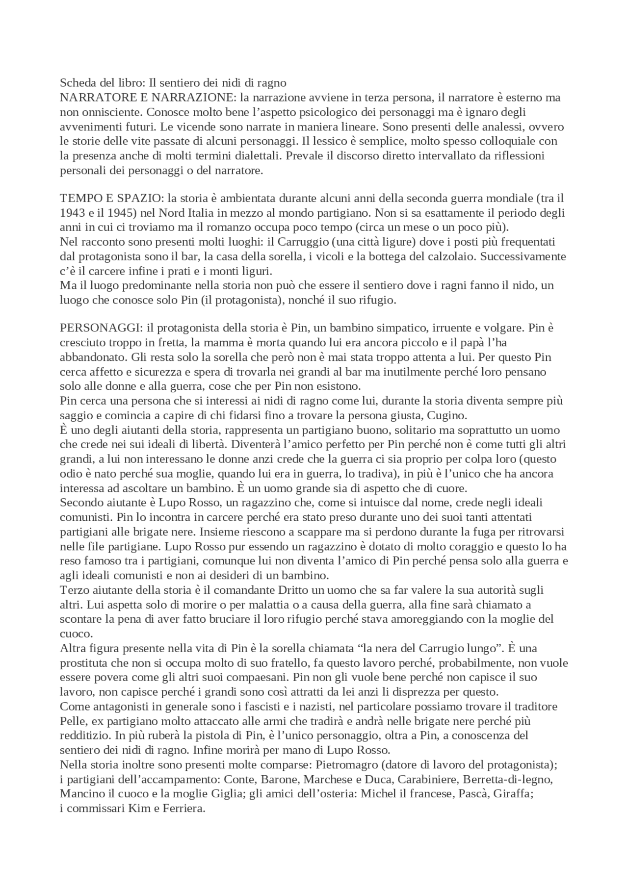 Il Sentiero Dei Nidi Di Ragno Docsity