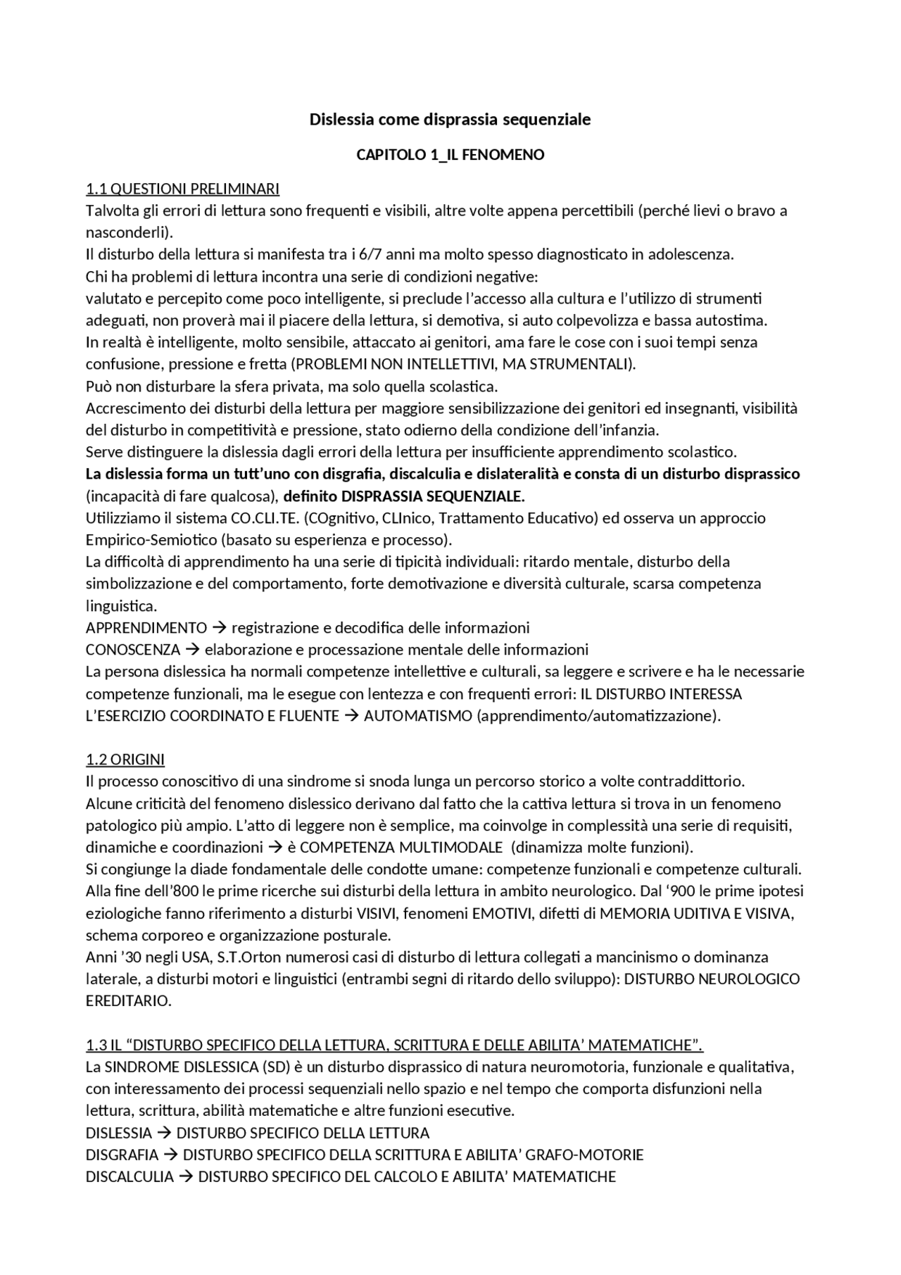 Dislessia Come Disprassia Sequenziale Docsity