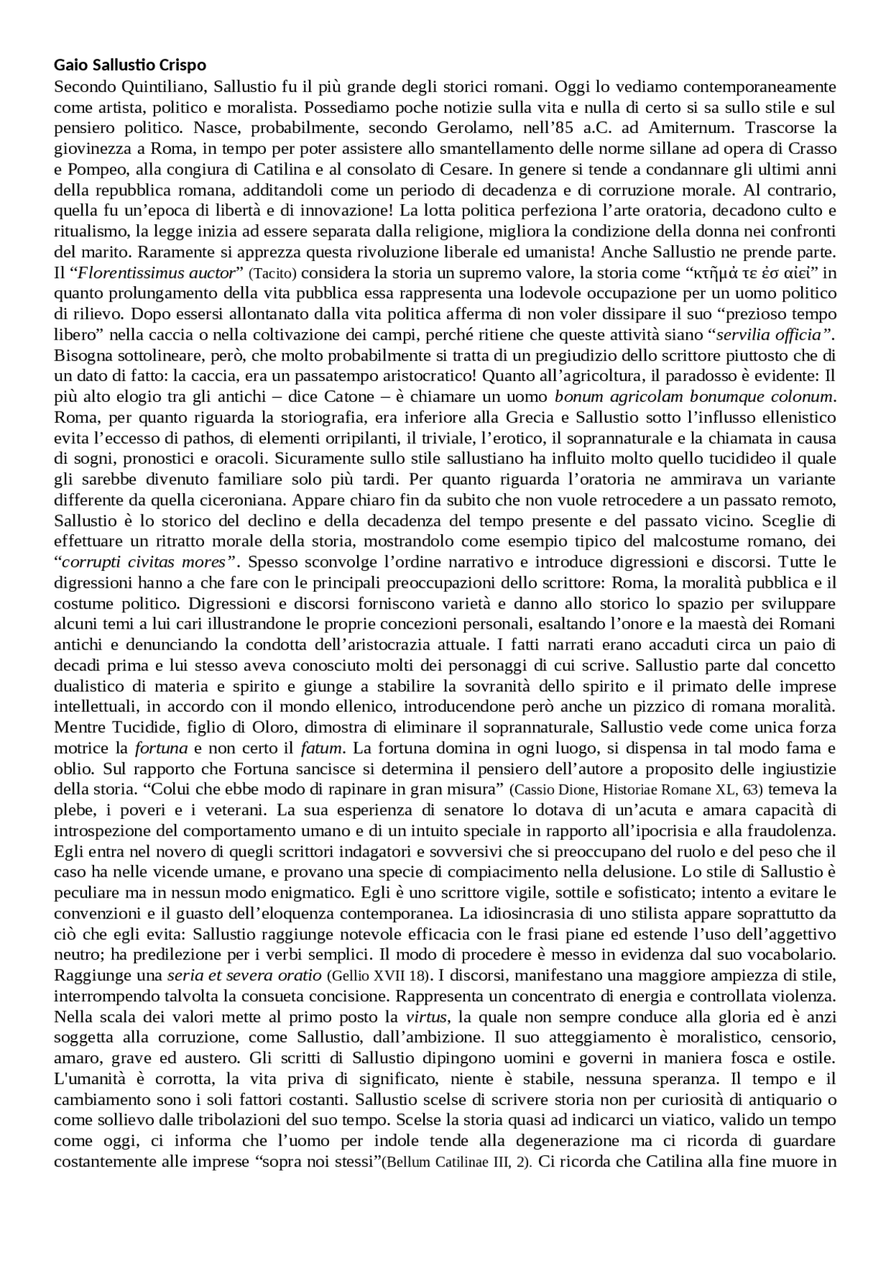 Sintesi Della Vita Di Sallustio Docsity