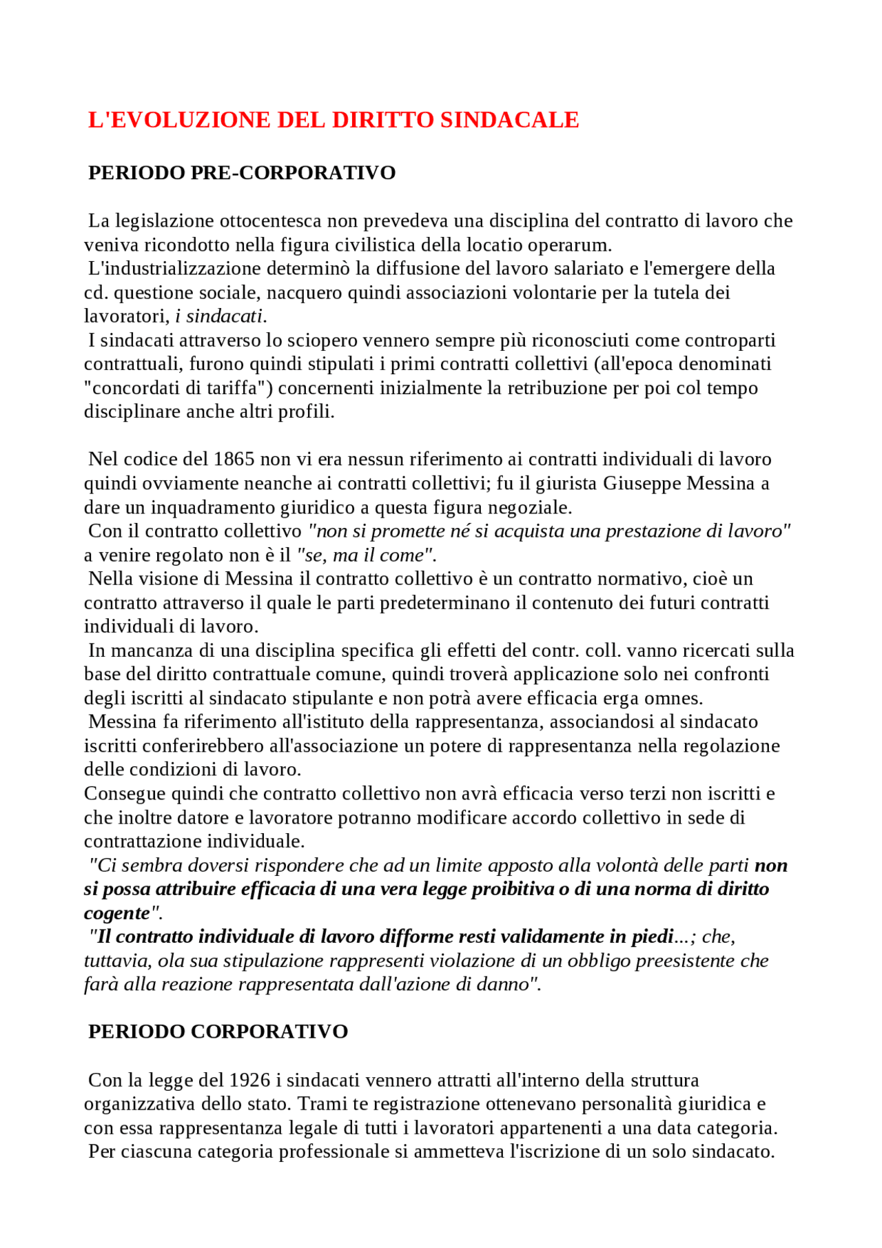 Evoluzione Diritto Sindacale Docsity