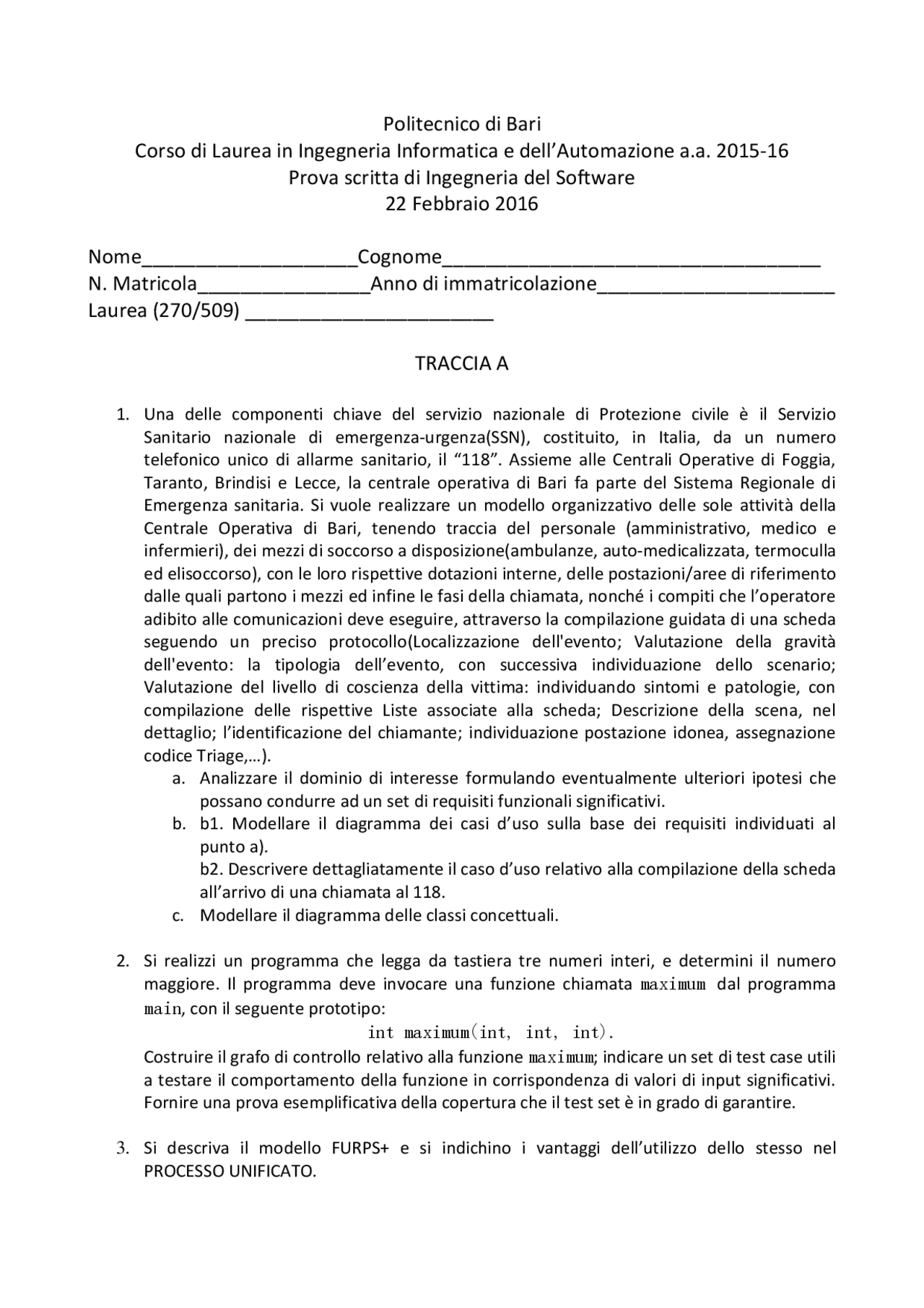 Traccia Ingegneria Del Software Docsity