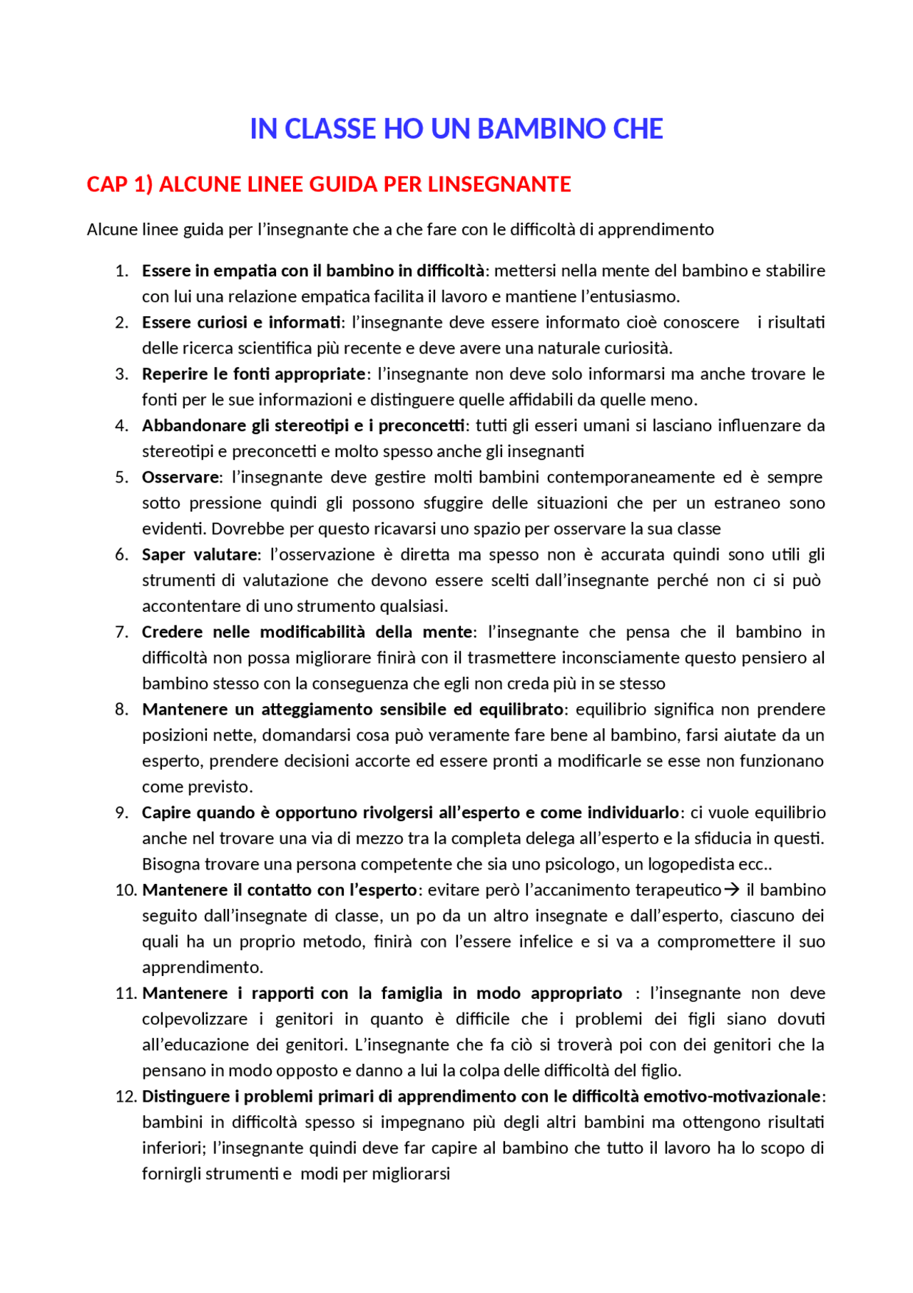 Riassunto Di In Classe Ho Un Bambino Che Di Cornoldi Docsity
