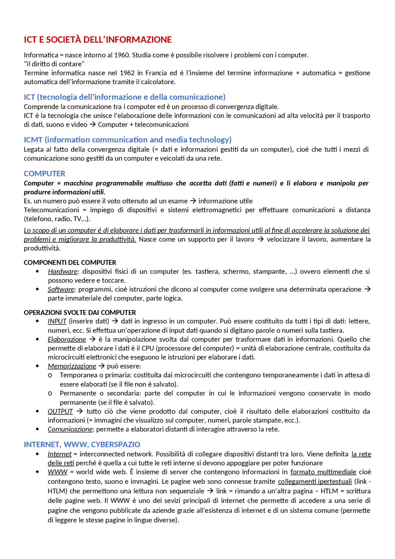 Ict Esame Per Ict E Societa Informazione Appunti Di Elementi Di