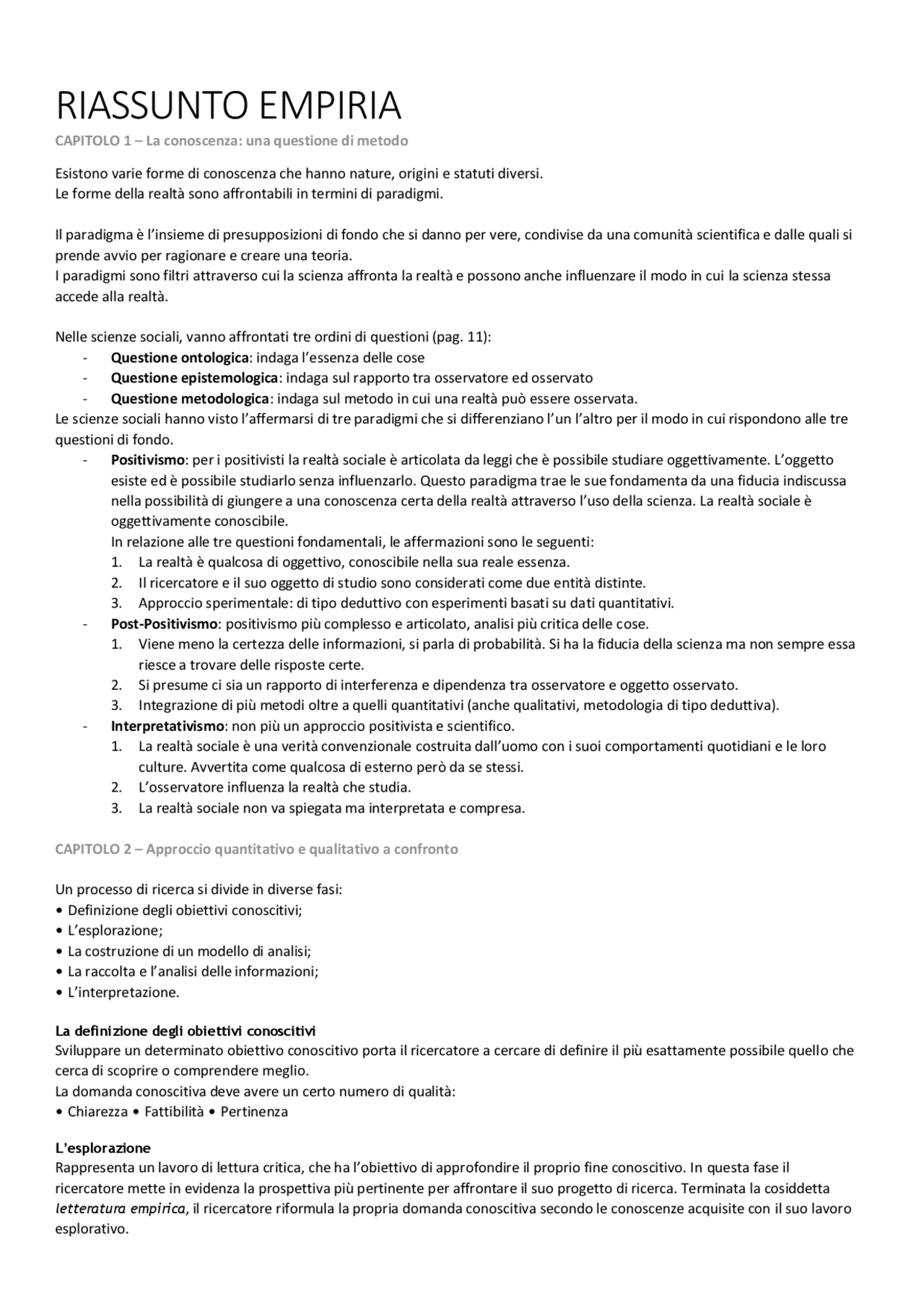 Riassunto Libro Empiria Metodologie Docsity