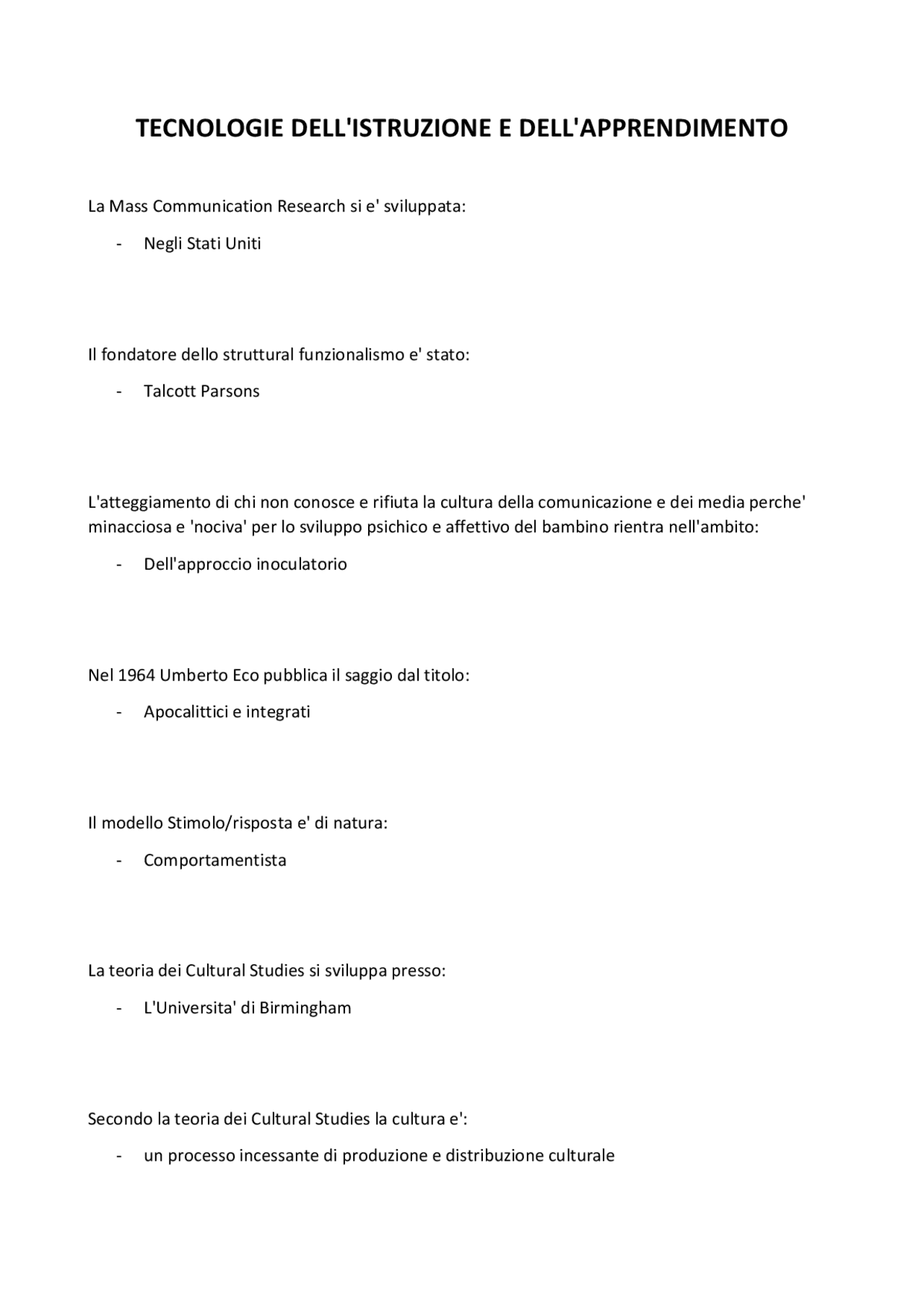 Tecnologie Dellistruzione E Dellapprendimento 24 Cfu Pegaso Docsity