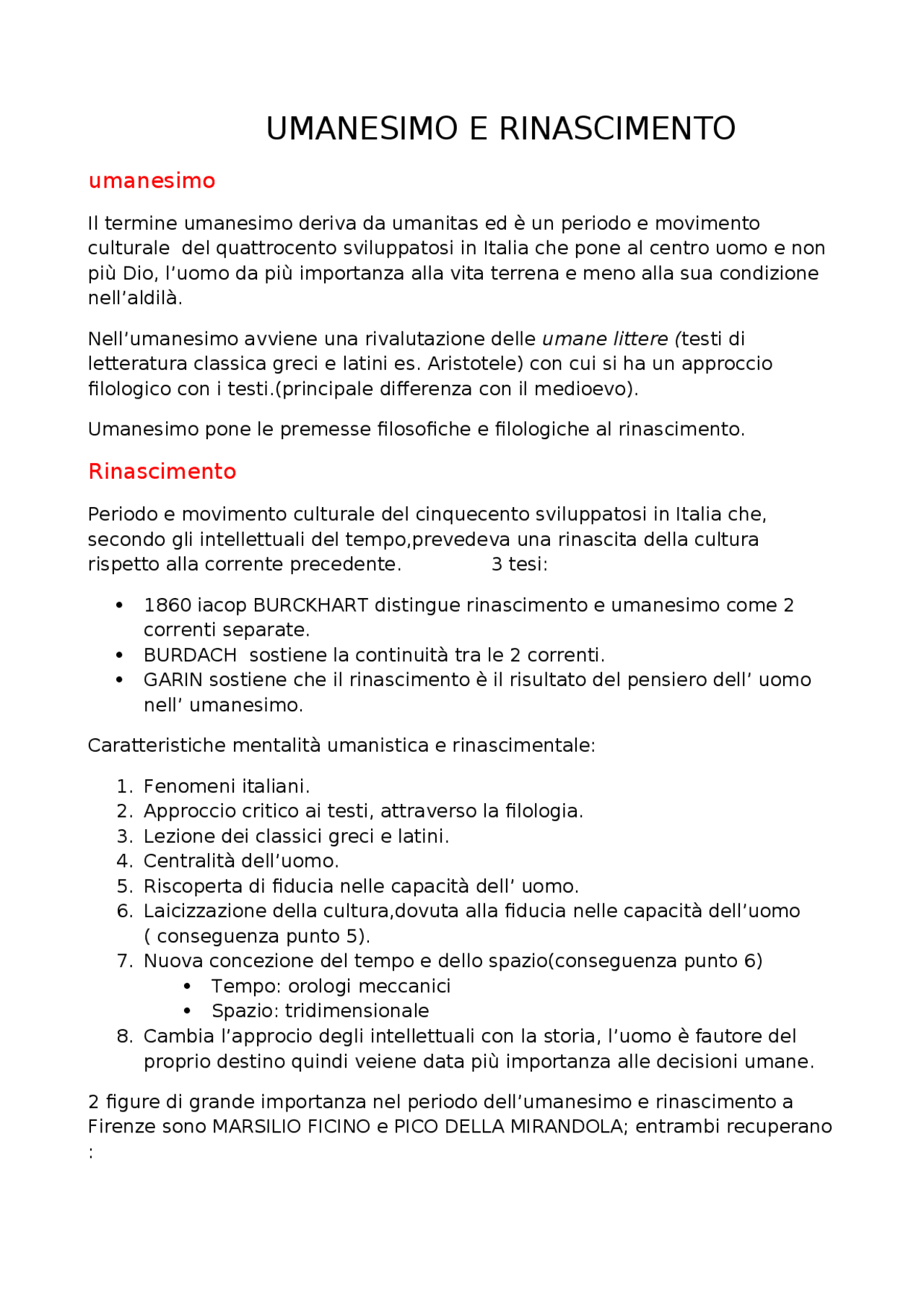Umanesimo E Rinascimento Docsity