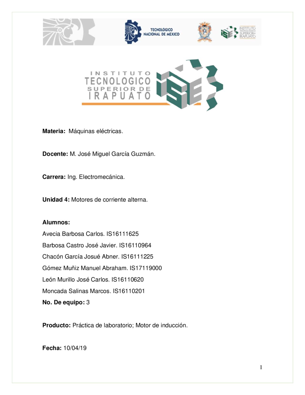 Práctica De Laboratorio De Un Motor De Inducción Tesinas De Máquinas