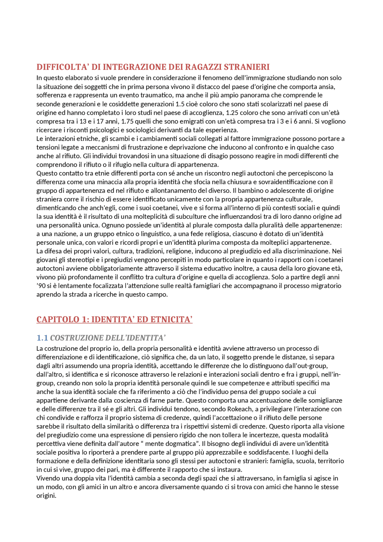 Difficoltà Di Integrazione Docsity