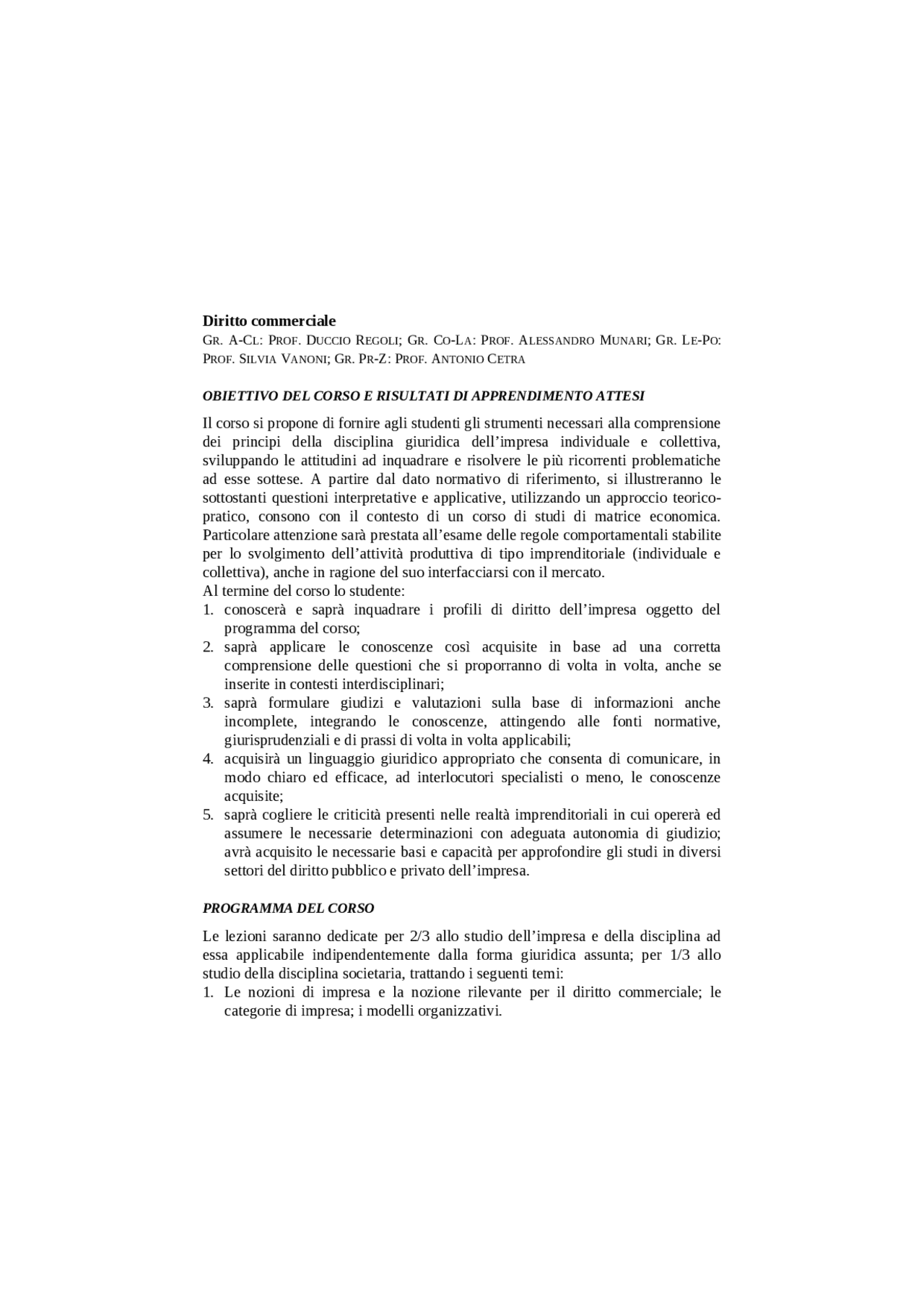Dispensa Di Diritto Commerciale Docsity