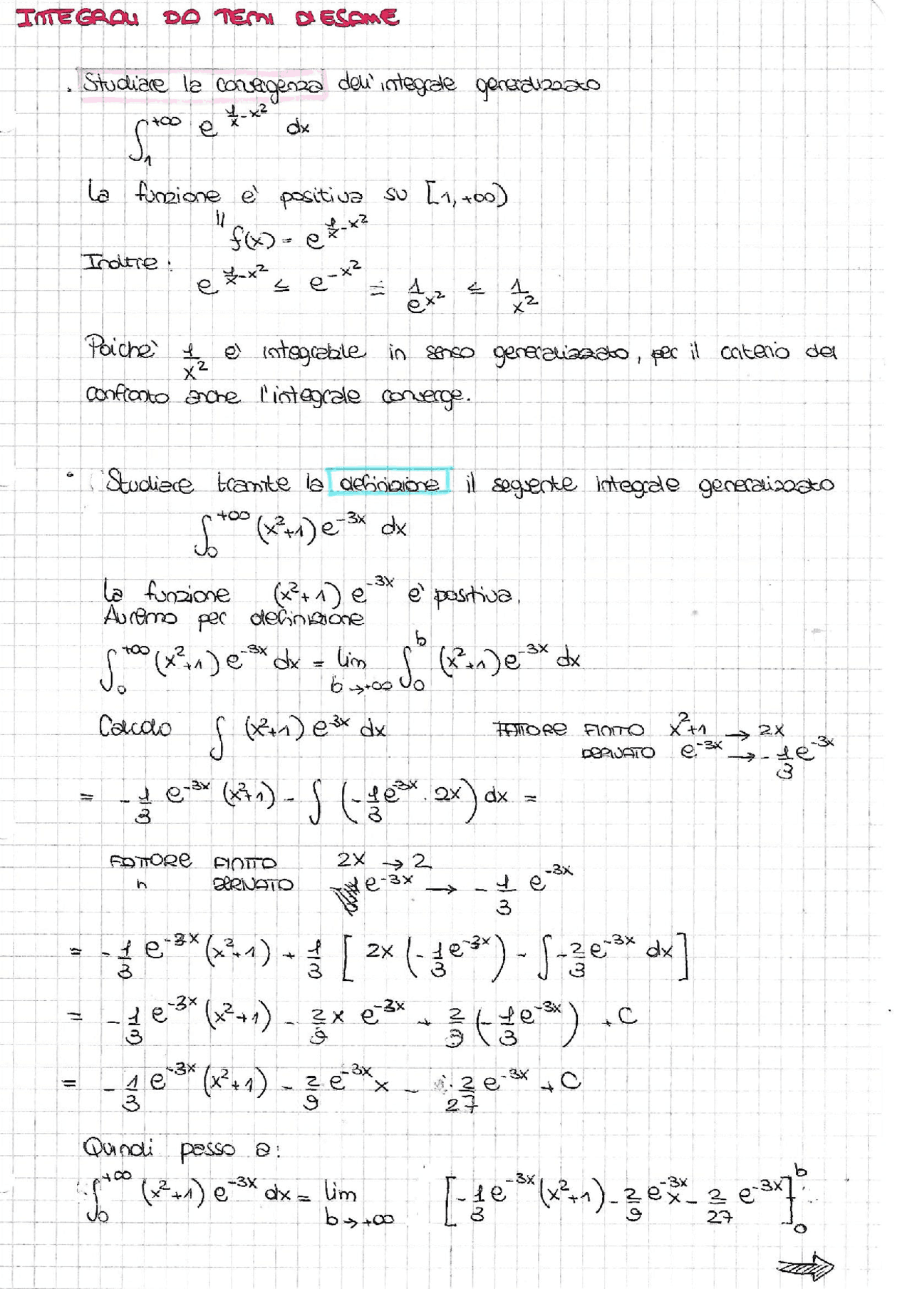 Risoluzione Integrali Generalizzati - Docsity