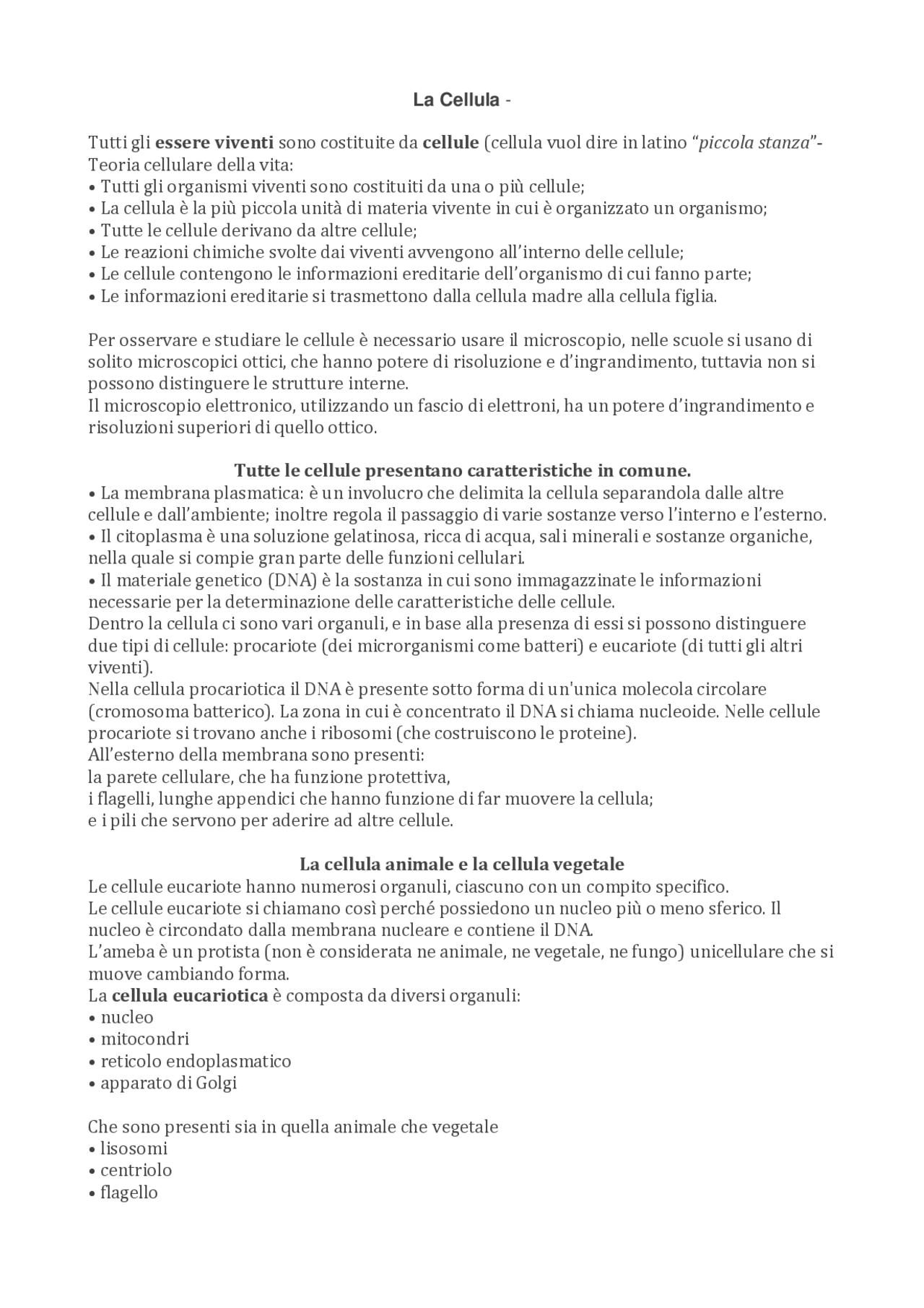 Biologia La Cellula Docsity