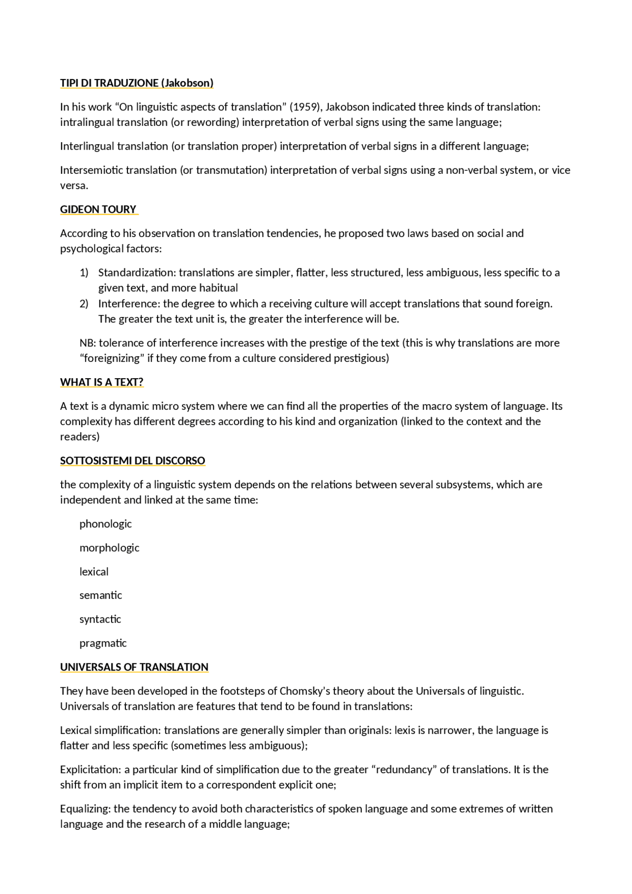 Elementi Base Linguistica E Traduzione Docsity