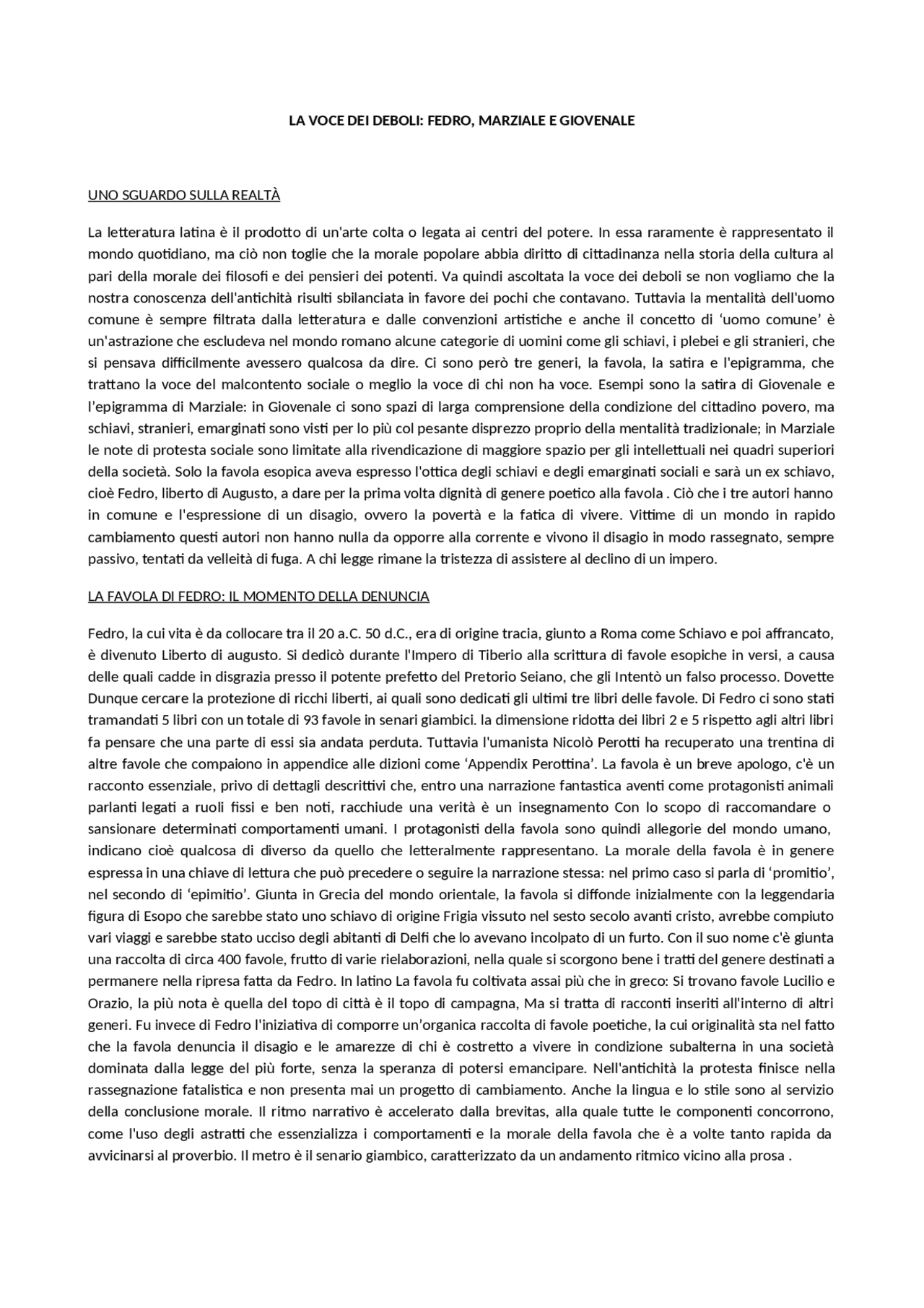 Riassunti su Fedro, Marziale e Giovenale - Docsity