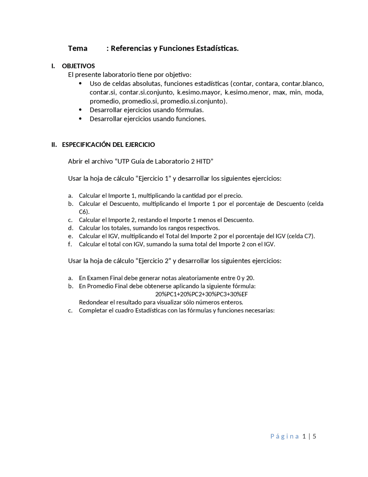 Guía para desarrollar lab de excel - Docsity