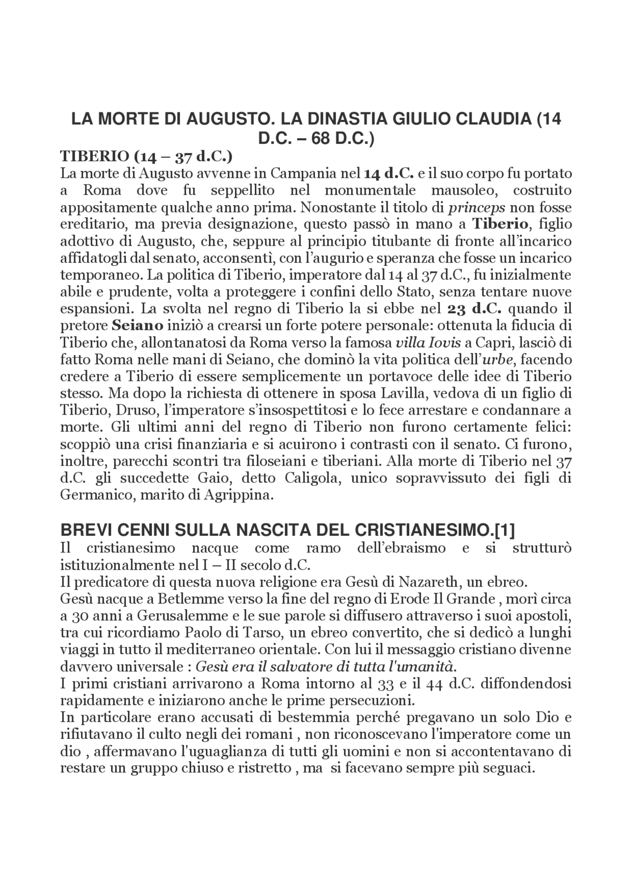 Riassunti Storia 1° 2° 3° Secolo Dc Docsity