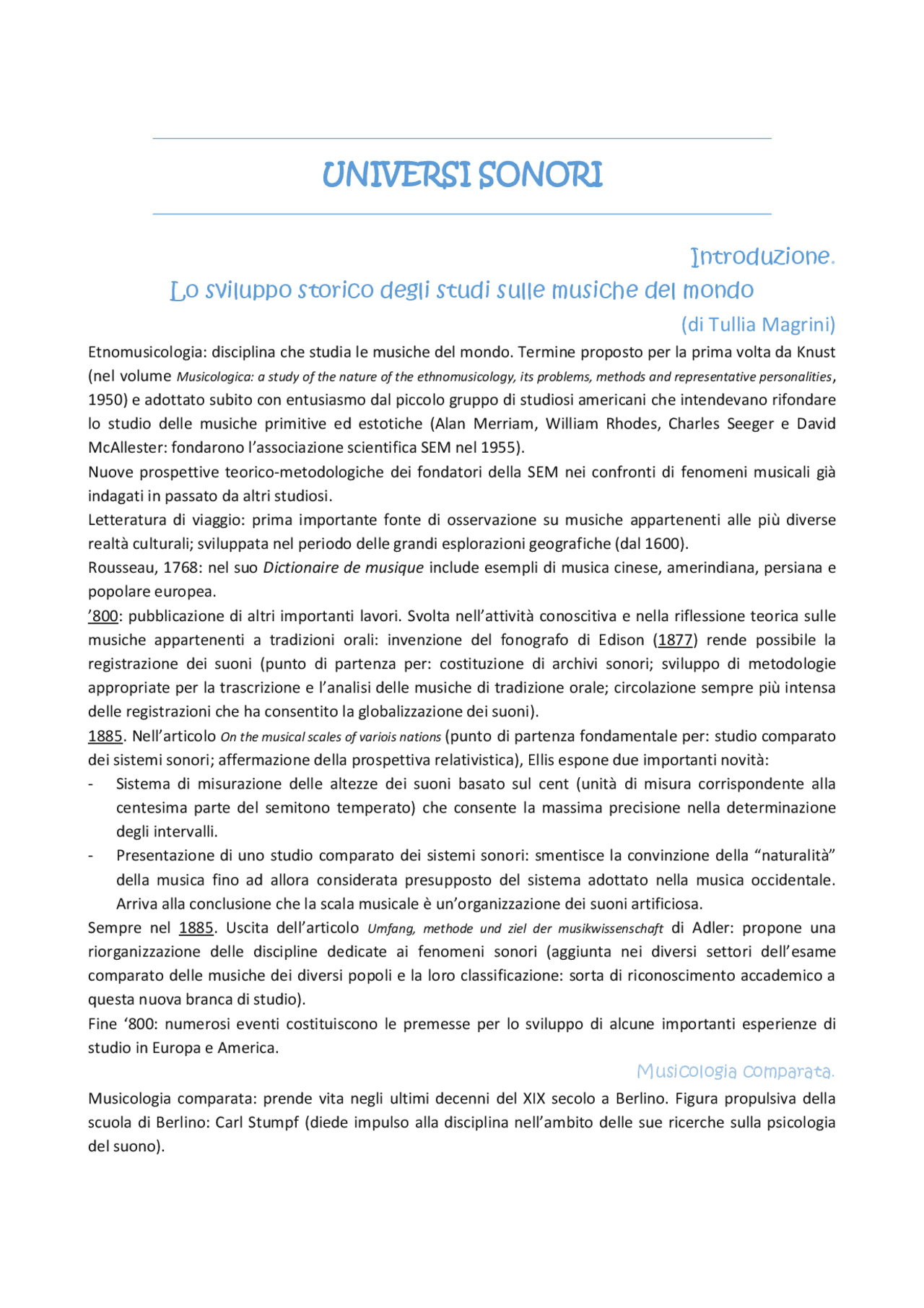 Universi Sonori Magrini Etnomusicologia Docsity
