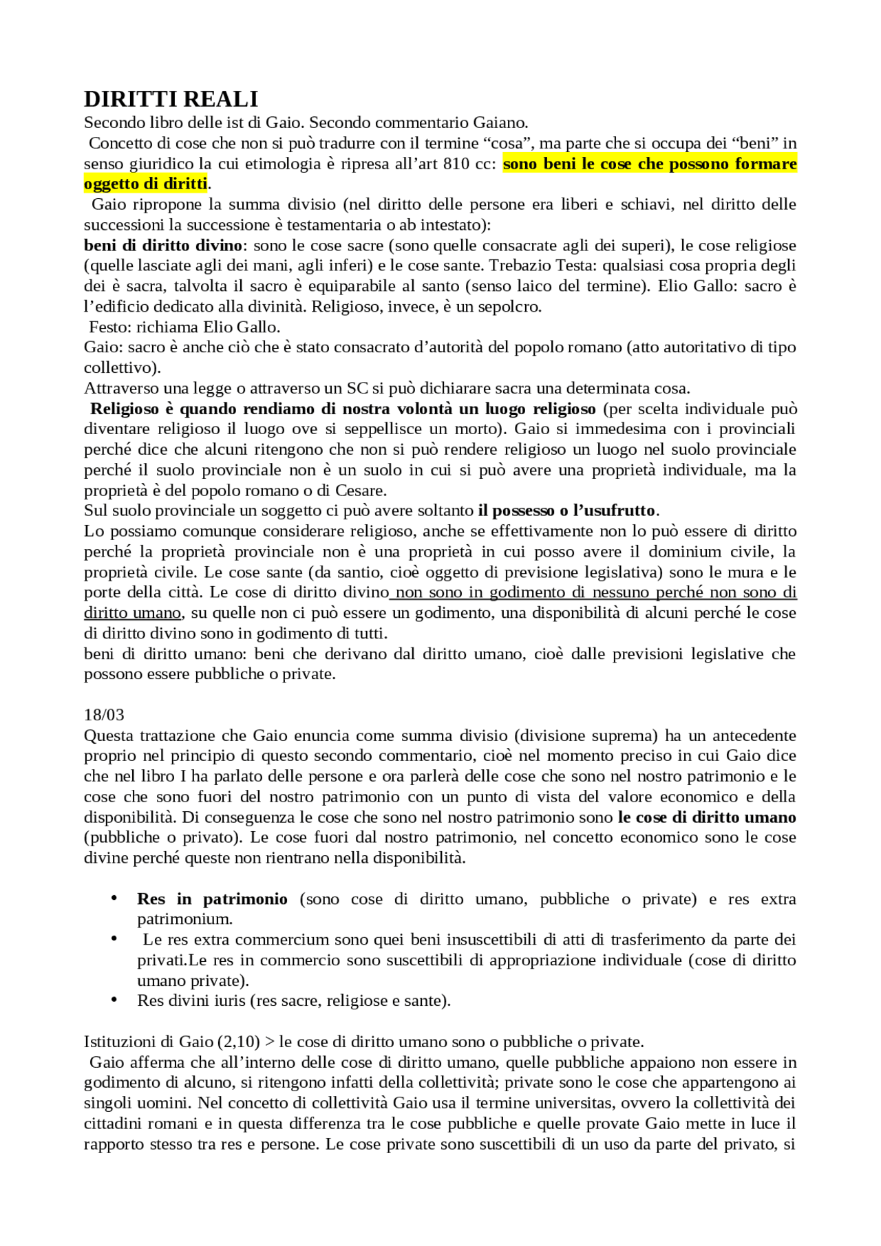 Diritti Reali Diritto Privato Romano Docsity
